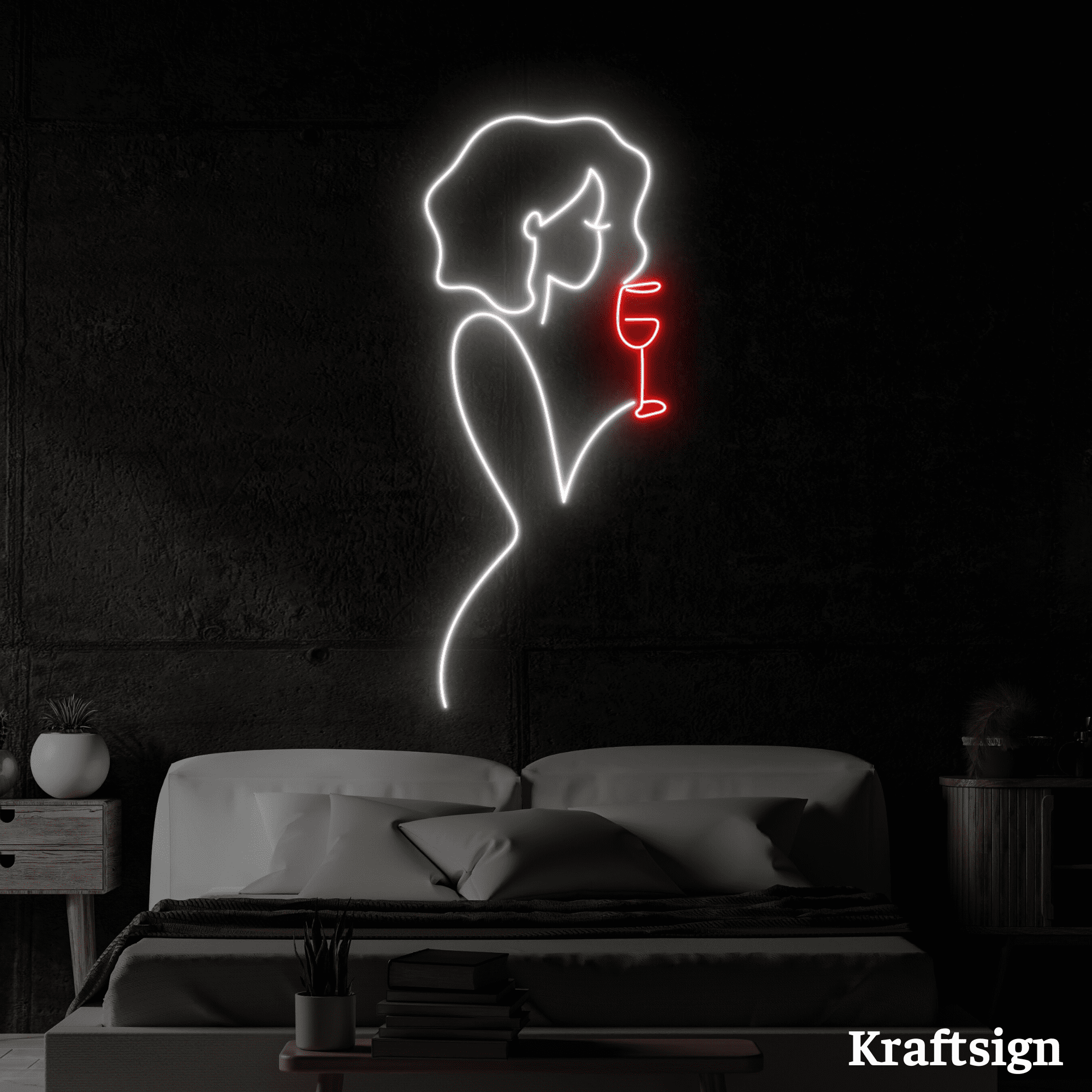 Craftnamesign Girl Hold Wine Neon Sign, Girl Room Decor, Bar Club LED ...