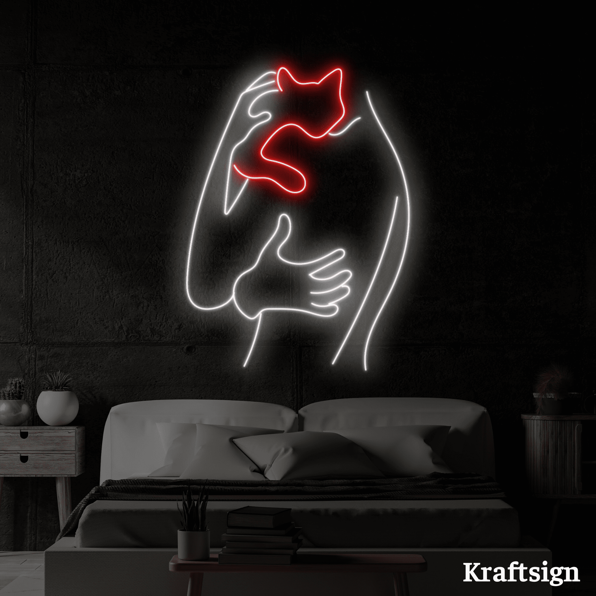 Craftnamesign Girl Hug Cat Neon LED Sign, Cat Lover Gifts, Bedroom ...