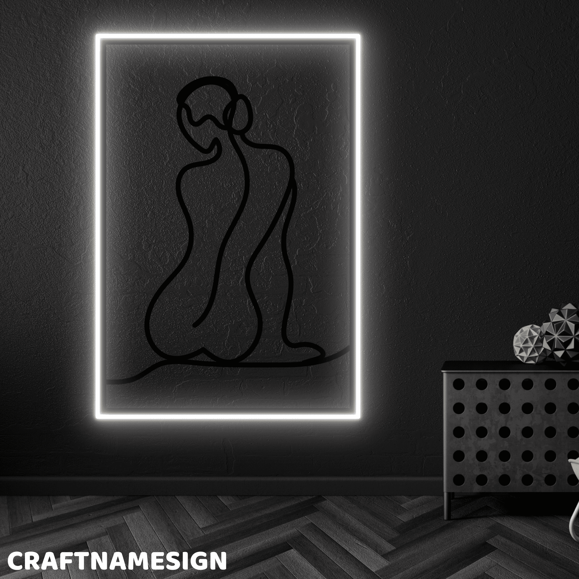 Craftnamesign Girl Line Art Neon Decal, Minimalist Wall Art, Bedroom ...
