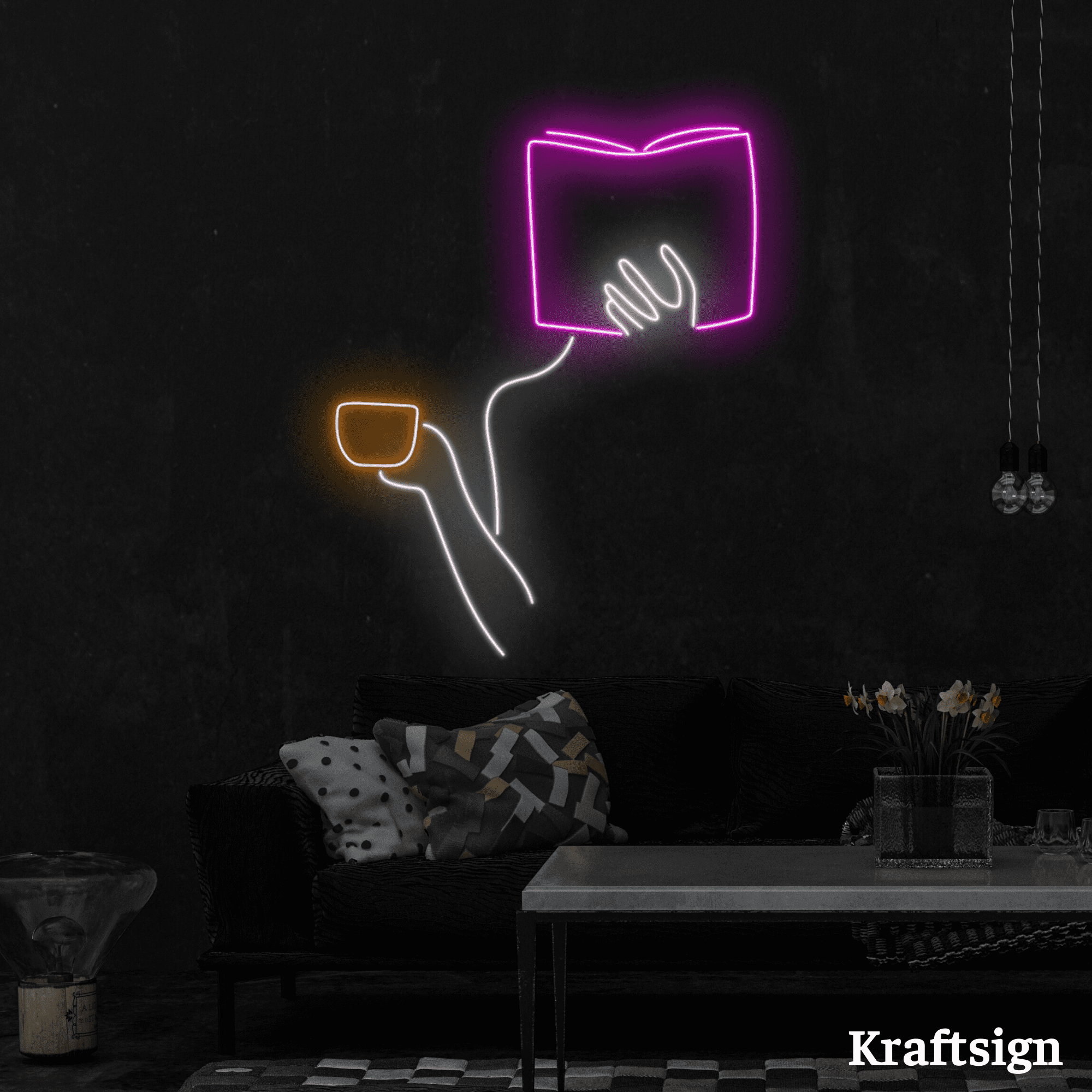 Craftnamesign Girl Line Art Neon Sign, Book Store Decor, Reading Book ...