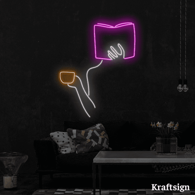 Craftnamesign Girl Line Art Neon Sign, Book Store Decor, Reading Book ...