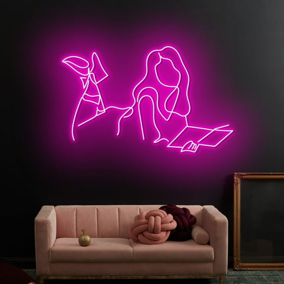Craftnamesign Girl Reading Book Art Neon Light, Reading Book LED Sign ...