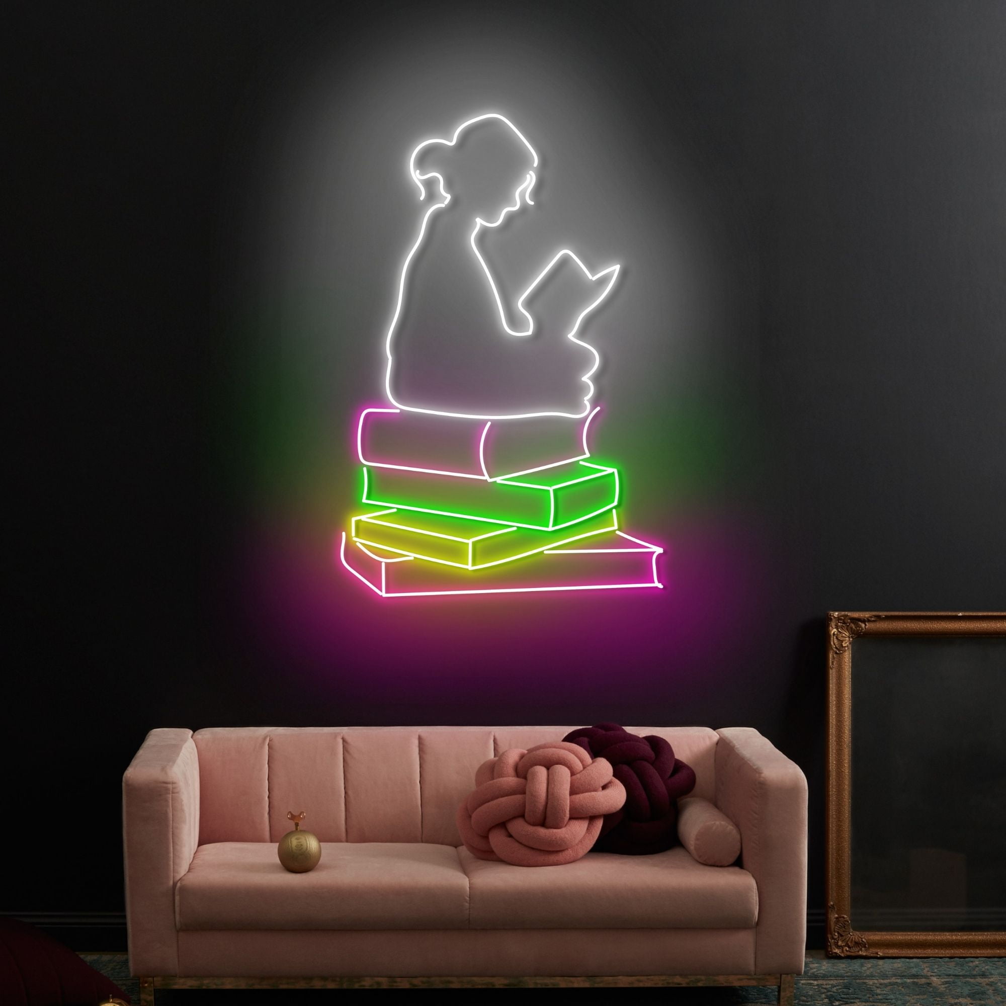Craftnamesign Girl Reading Book Neon Light, Library LED Sign Wall Art ...