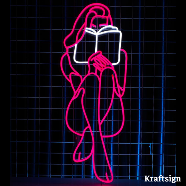 Craftnamesign Girl Reading Book Neon Sign Girl Room Decor Book Store