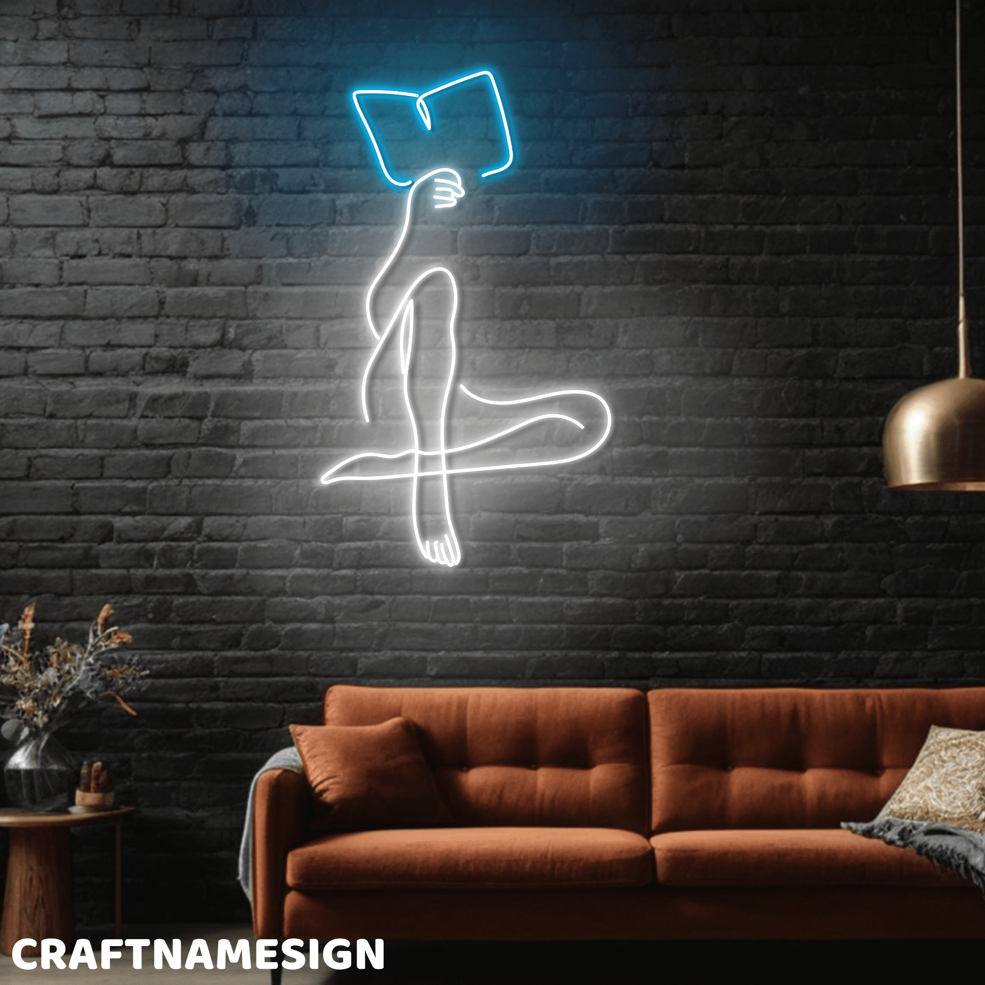 Craftnamesign Girl Reading Book Neon Sign, Reading Room Wall Sign ...