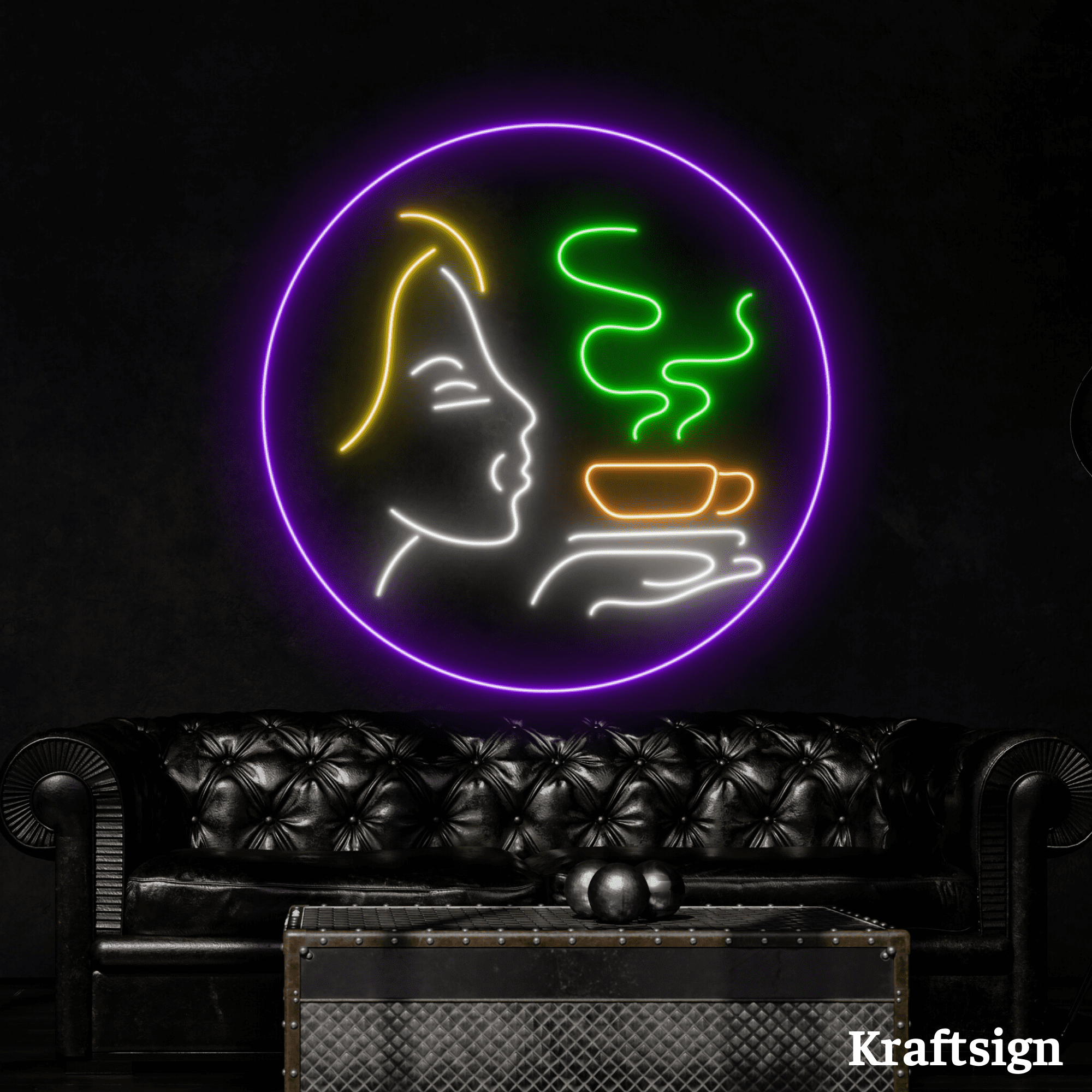 Craftnamesign Girl With Coffee Hot Neon Sign, Coffee Shop LED Sign ...