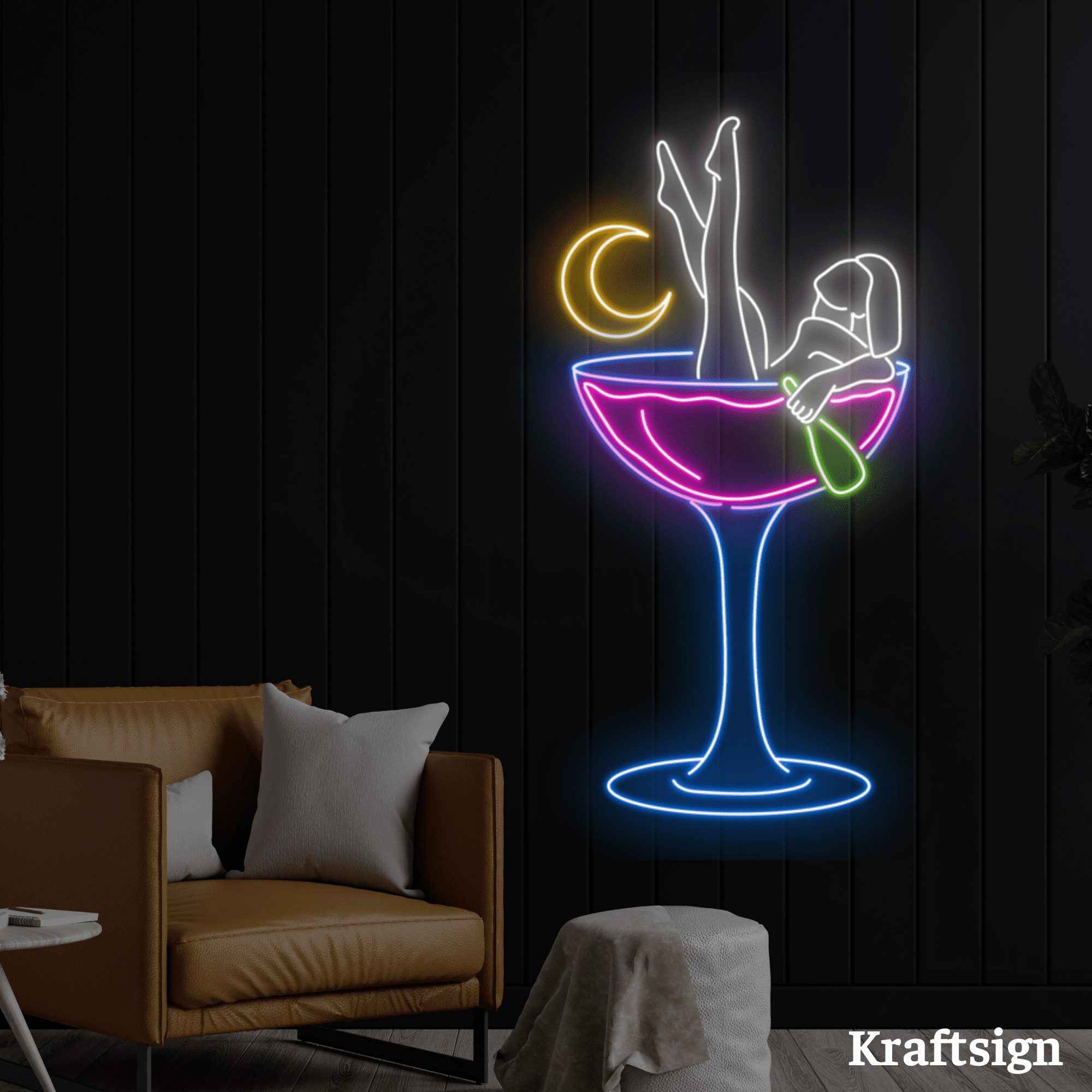 Craftnamesign Girl in Cocktail Neon Sign, Cocktail Bar Sign, Bedroom ...