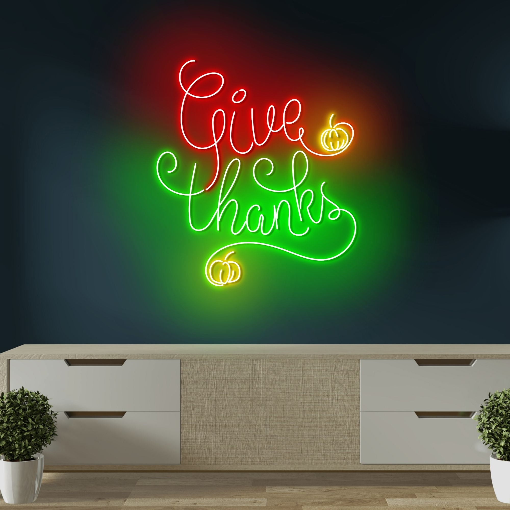 Craftnamesign Give Thanks Neon Light Sign, Thanksgiving Party Wall Art ...