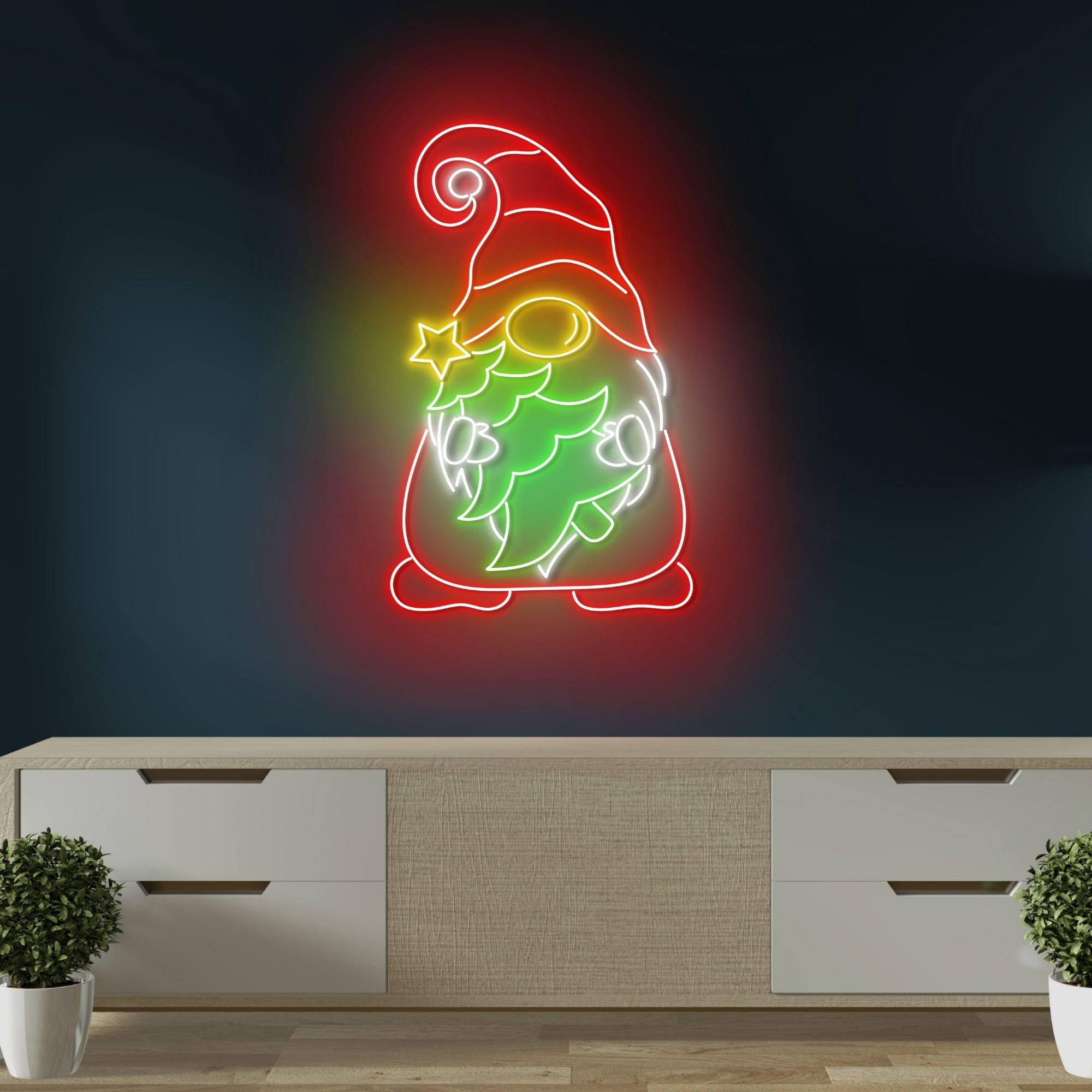 Craftnamesign Gnome Neon Sign, Christmas LED Light Decor, Gnome Xmas ...