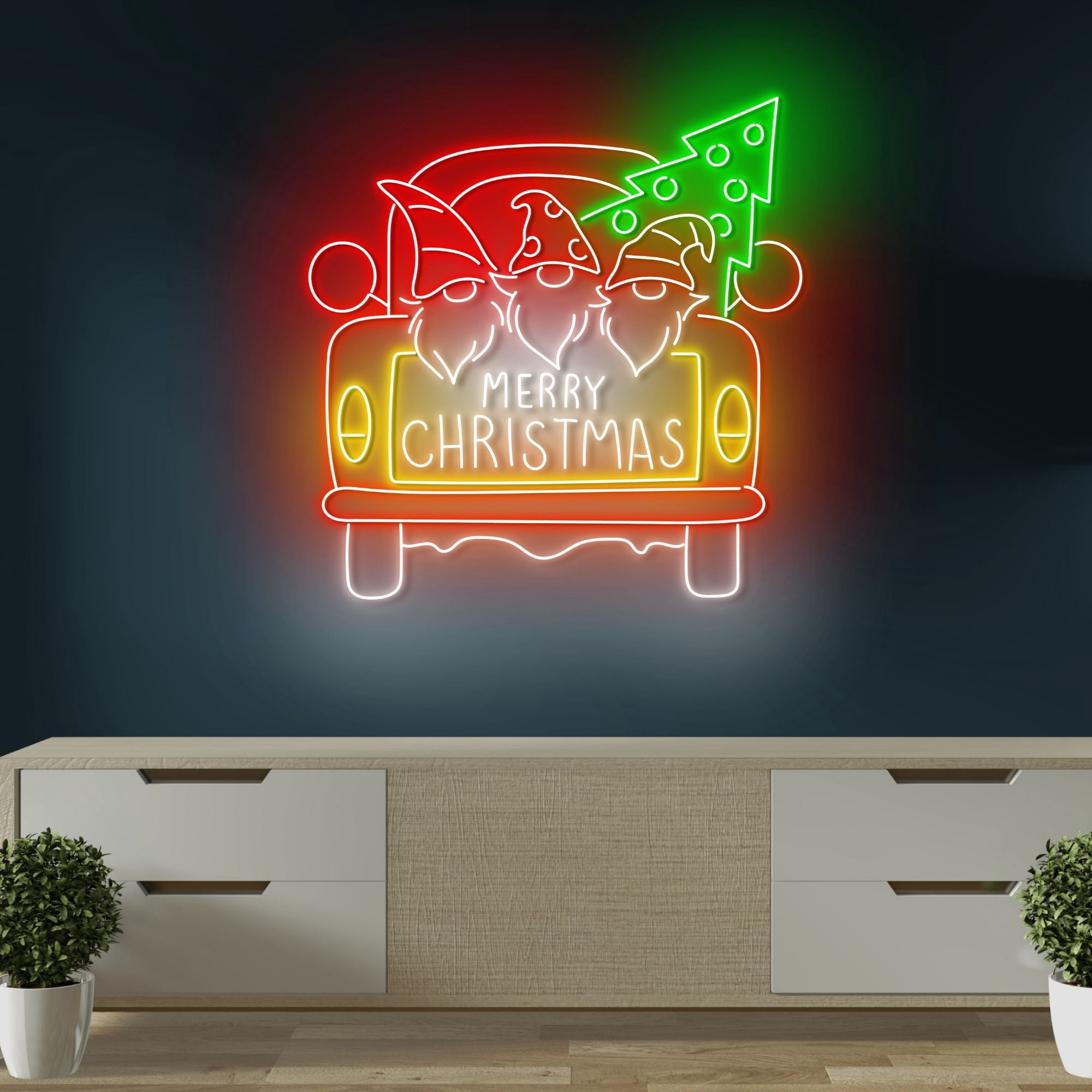 Craftnamesign Gnomes On Car Neon Light, Merry Christmas Wall Art ...