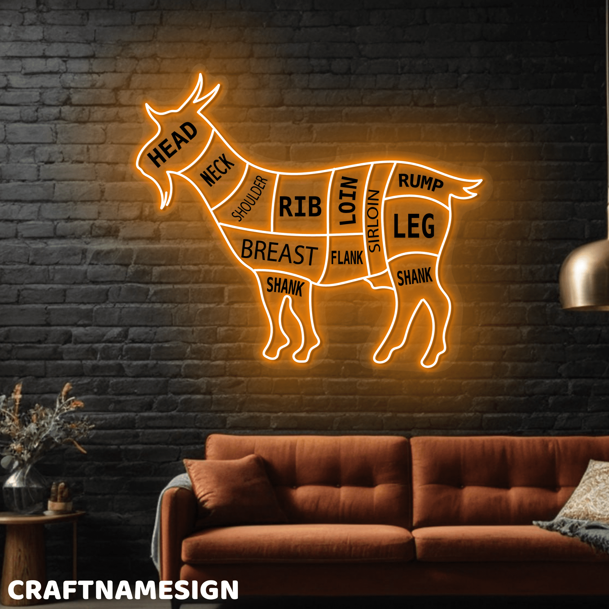 Craftnamesign Goat Meat Cut LED Decal Sign For Butcher Shop Wall Decor ...