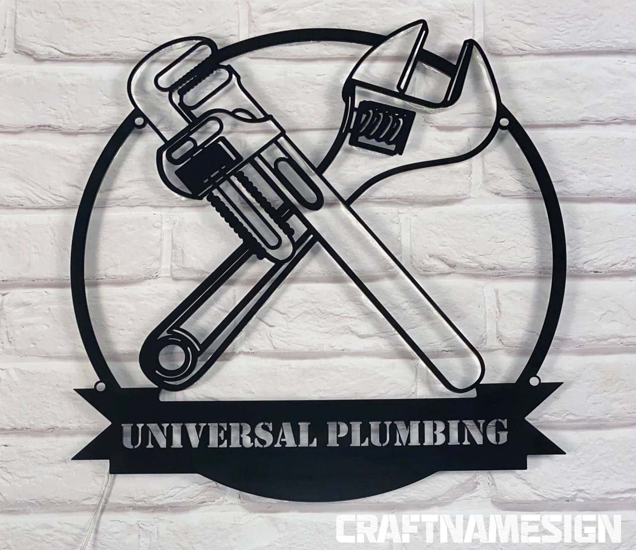 Craftnamesign Custom Plumbing Metal Sign LED Light, Custom Plumber Name ...