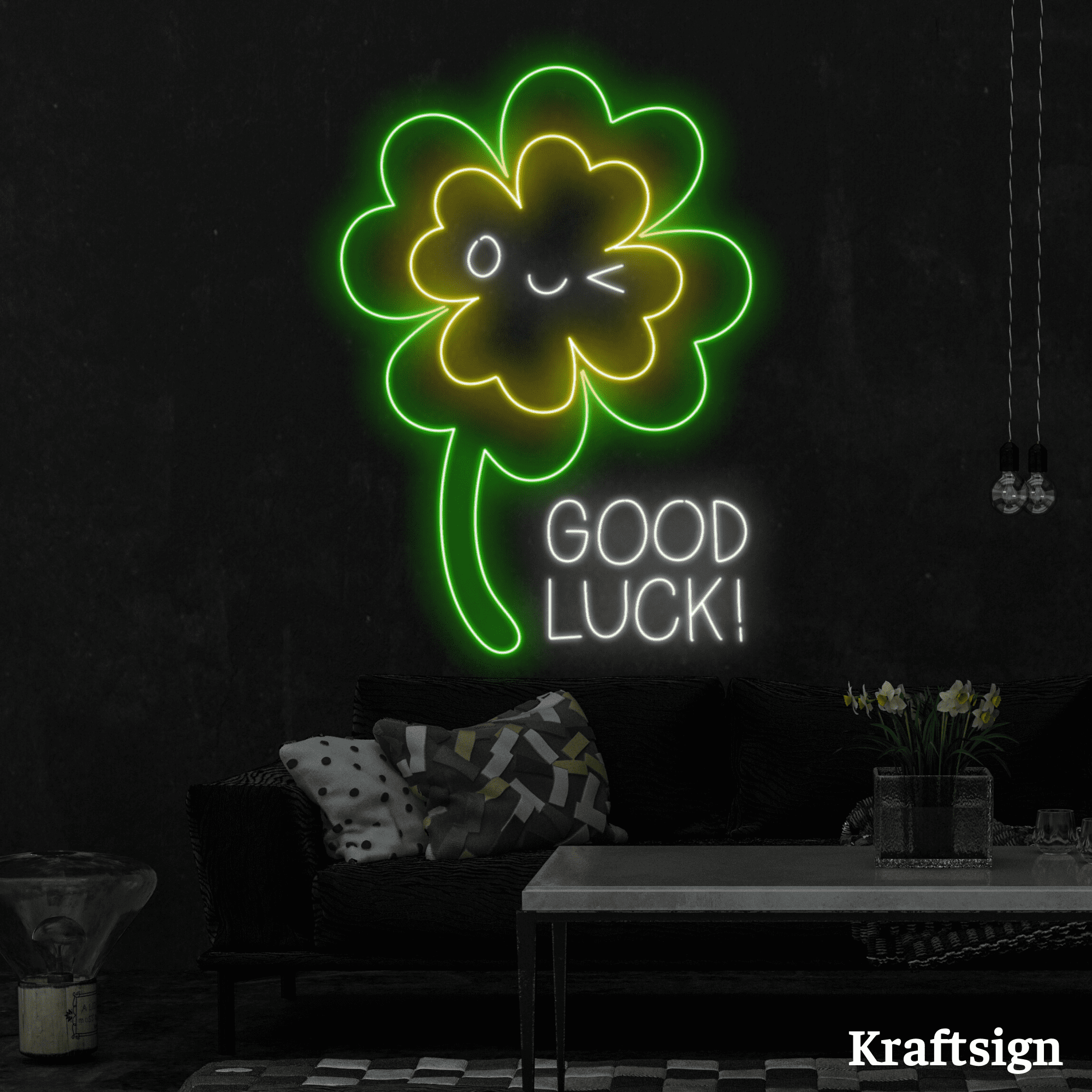 Craftnamesign Good Luck Neon Sign, Clover Leaf LED Sign, Patrick Day ...