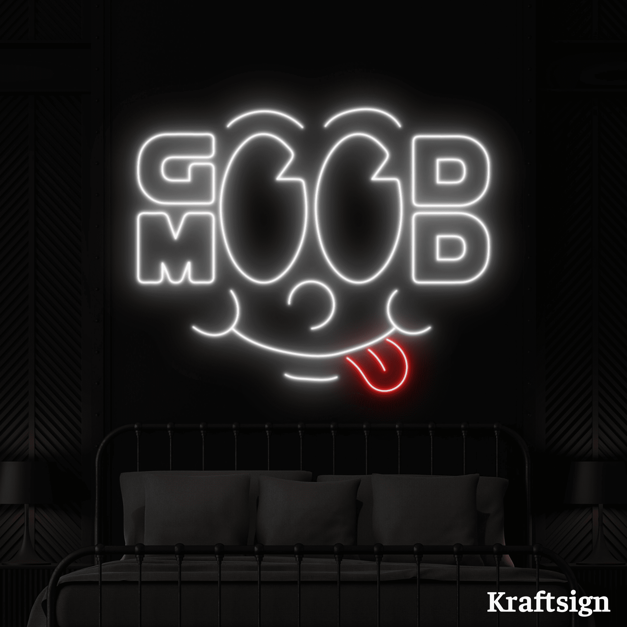 Craftnamesign Good Mood Neon Sign, Bedroom Decor, Smile Face LED Sign ...