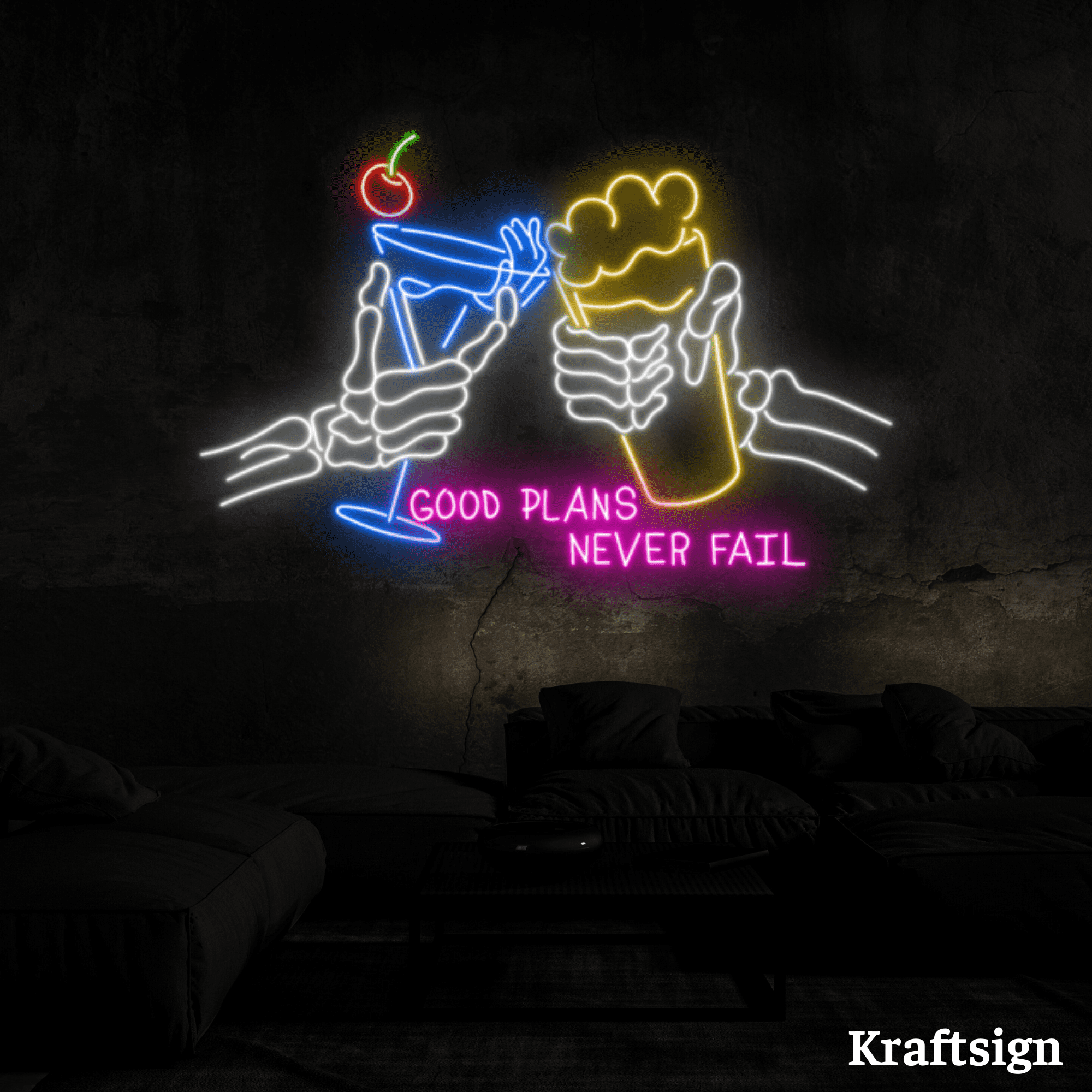 Craftnamesign Good Plans Never Fail Neon Signs, Cocktail Beer Bar Decor ...