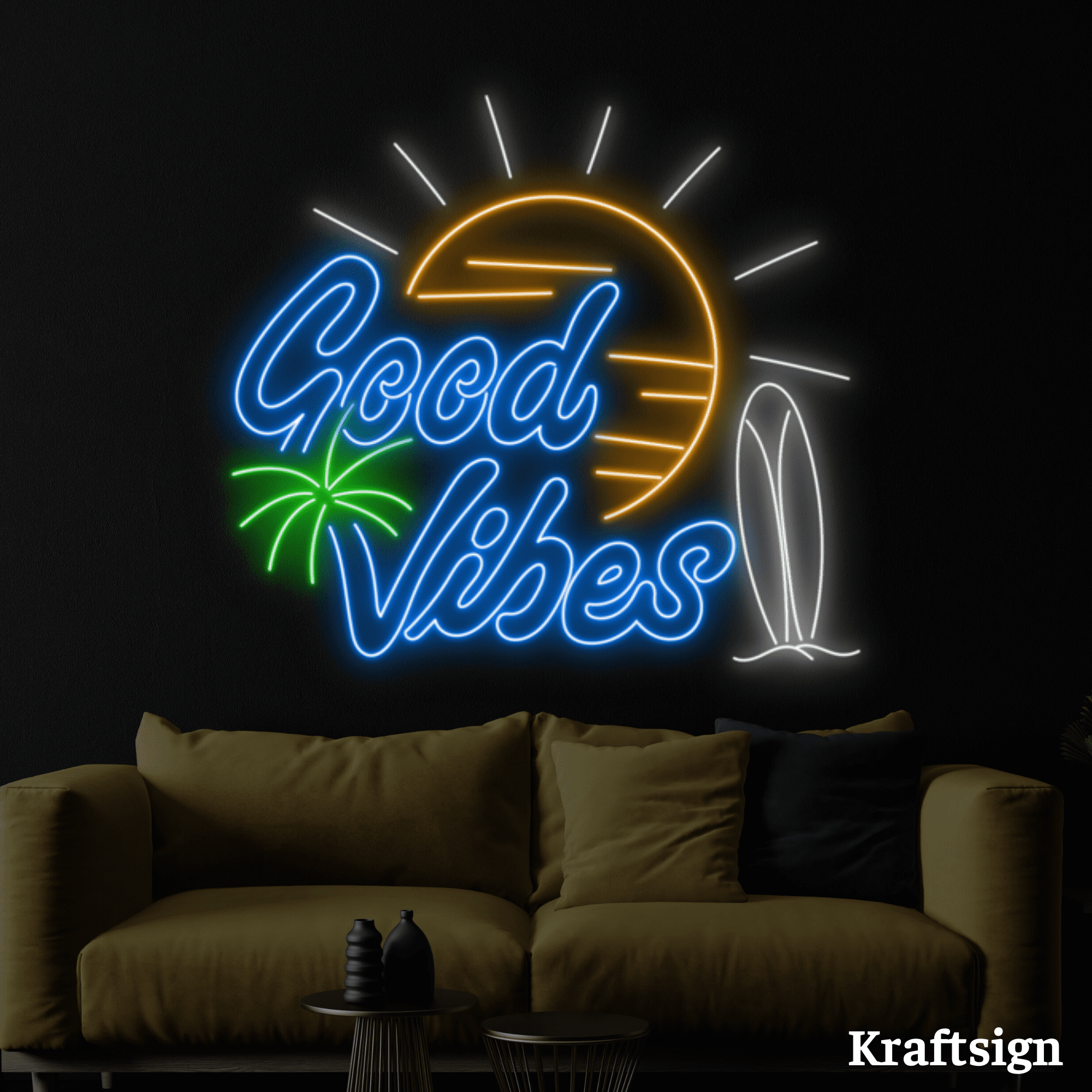 Craftnamesign Good Vibes Neon Sign, Beach Club Decor, Surfboard Shop ...