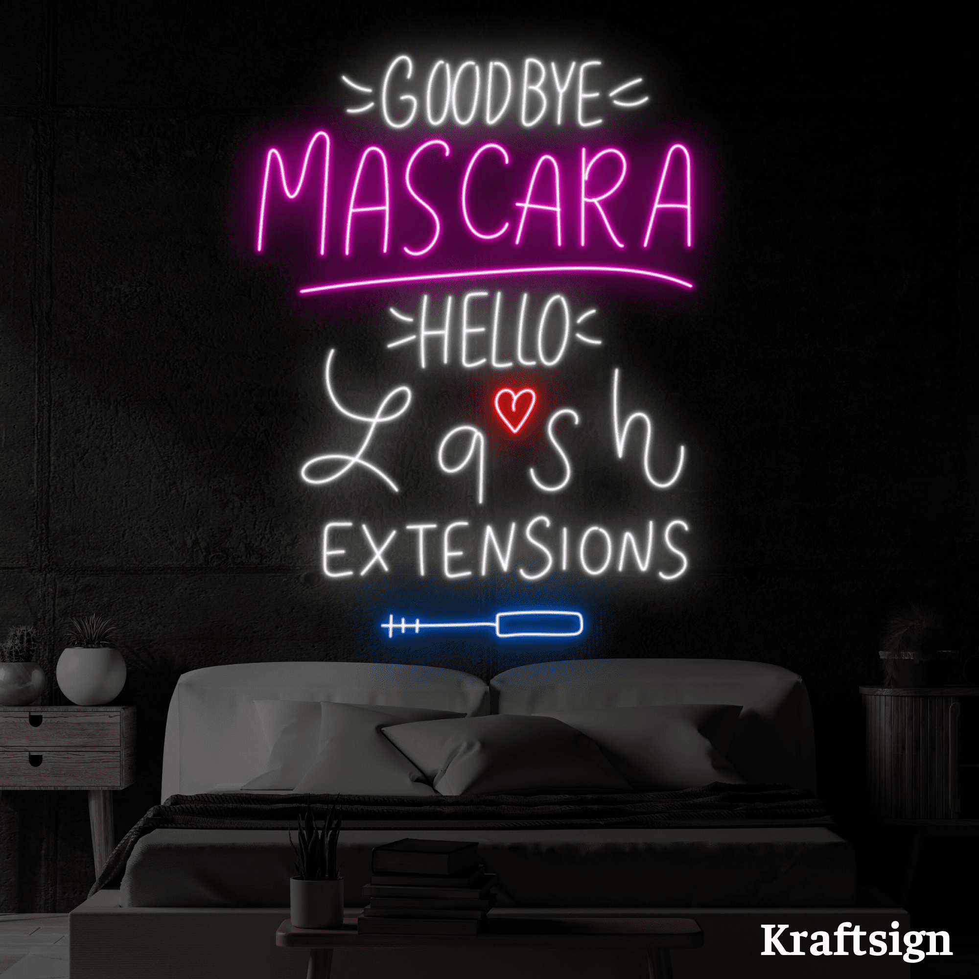 Craftnamesign Goodbye Mascara Hello Lash Neon Sign, Lash Studio Decor ...