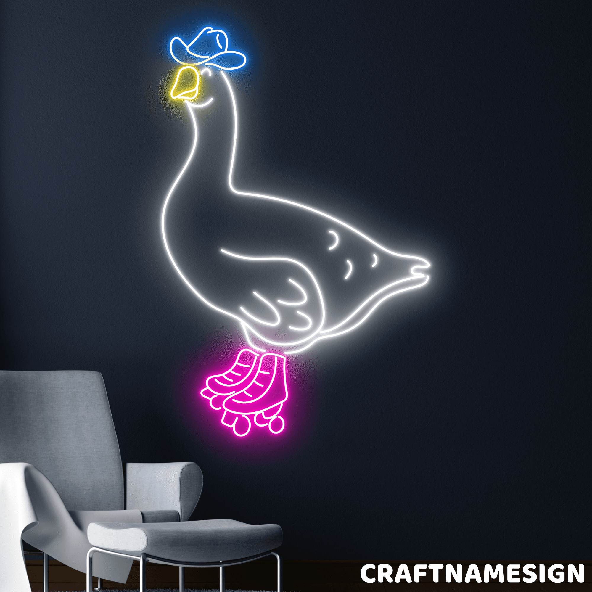 Craftnamesign Goose Plays Roller Skate Neon Sign, Roller Skating Club ...