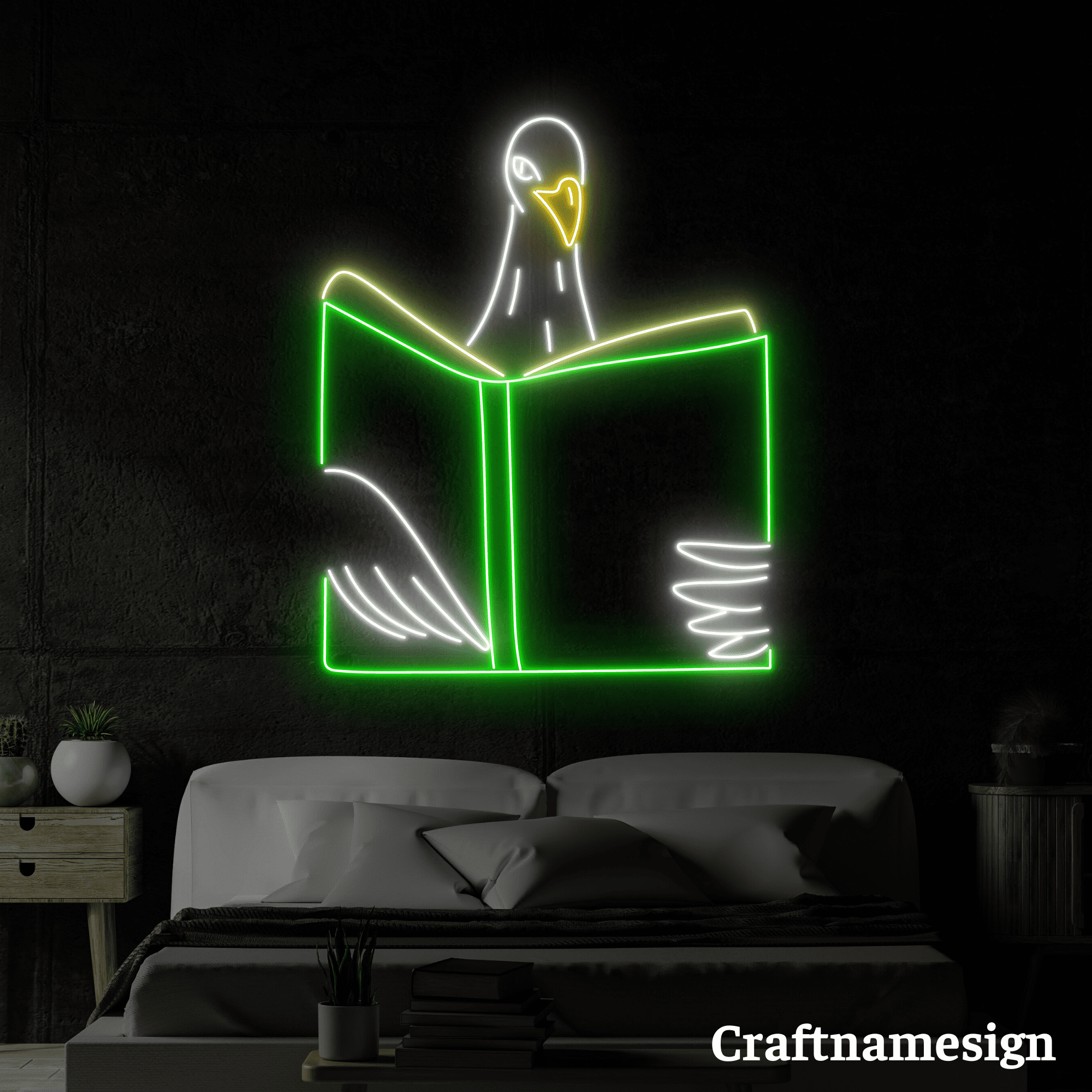 Craftnamesign Goose Reading Book Neon Sign for Book Store Bedroom Wall ...
