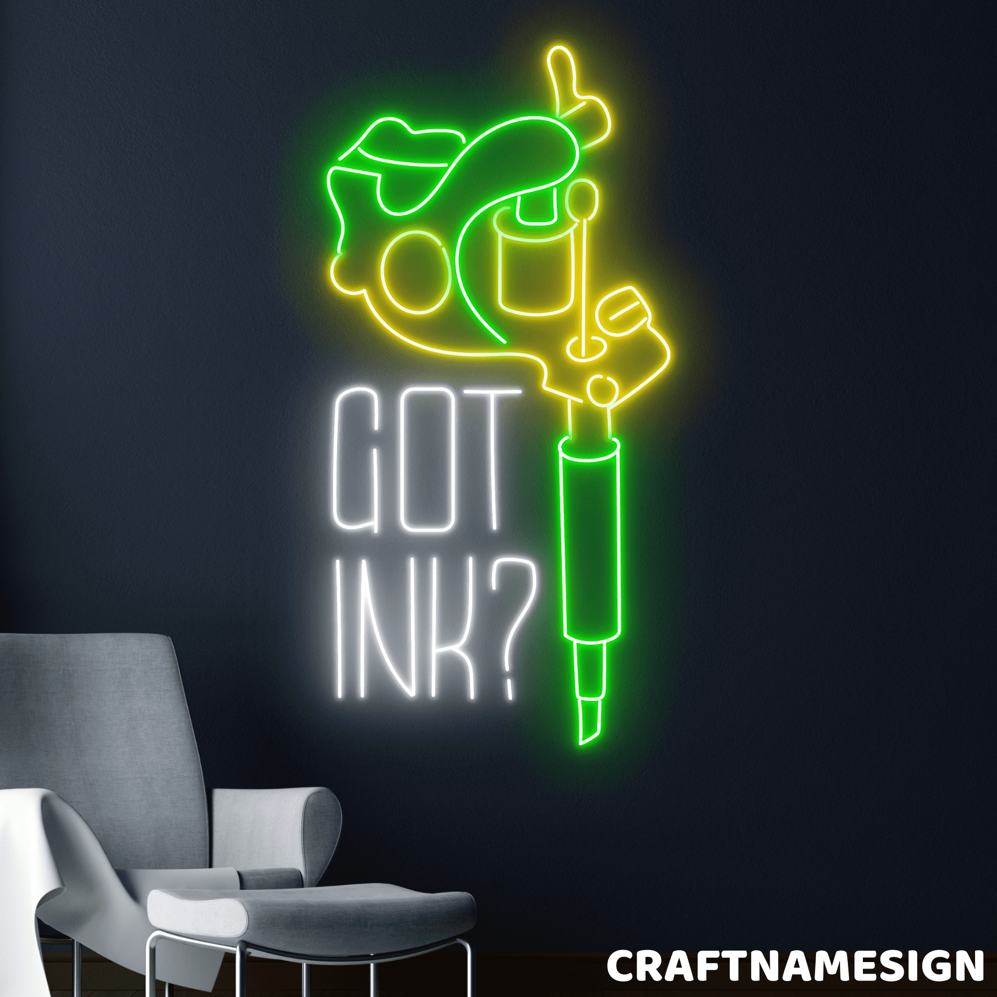 Craftnamesign Got Ink Neon Sign, Tattoo Studio Wall Decor, Tattoo Gun ...
