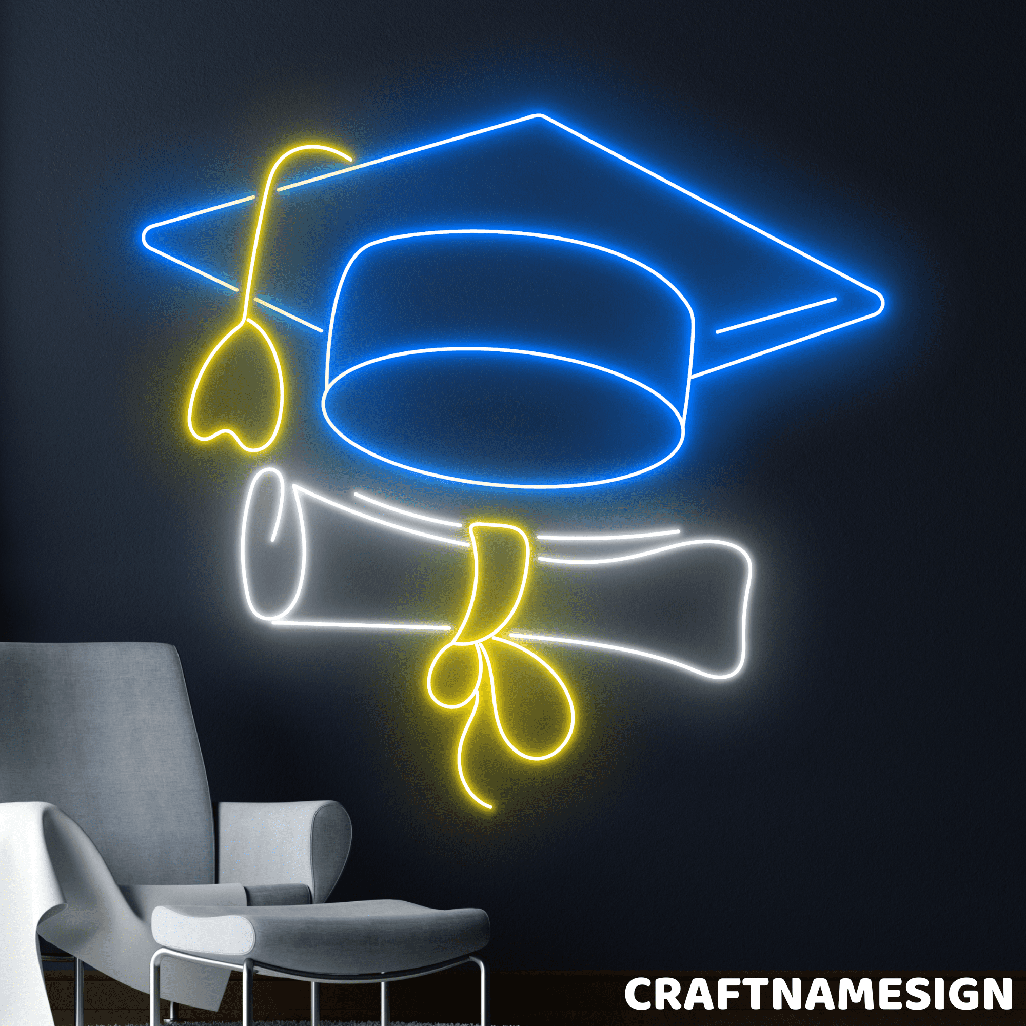 Craftnamesign Graduation Cap Neon Sign, Graduation Wall Art, Prom Party ...