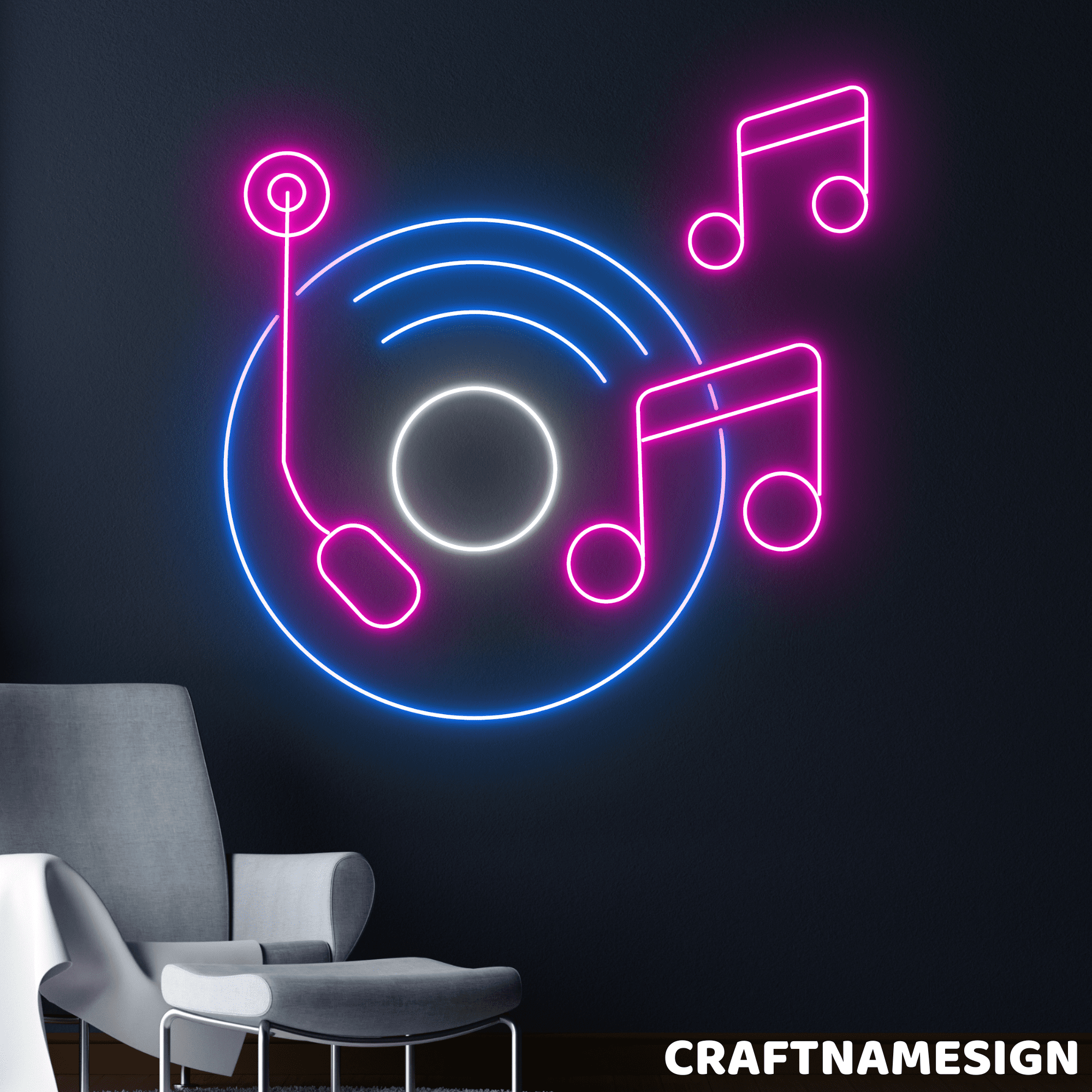 Craftnamesign Gramophone Neon Sign, Music Room Wall Decor, Music Class ...