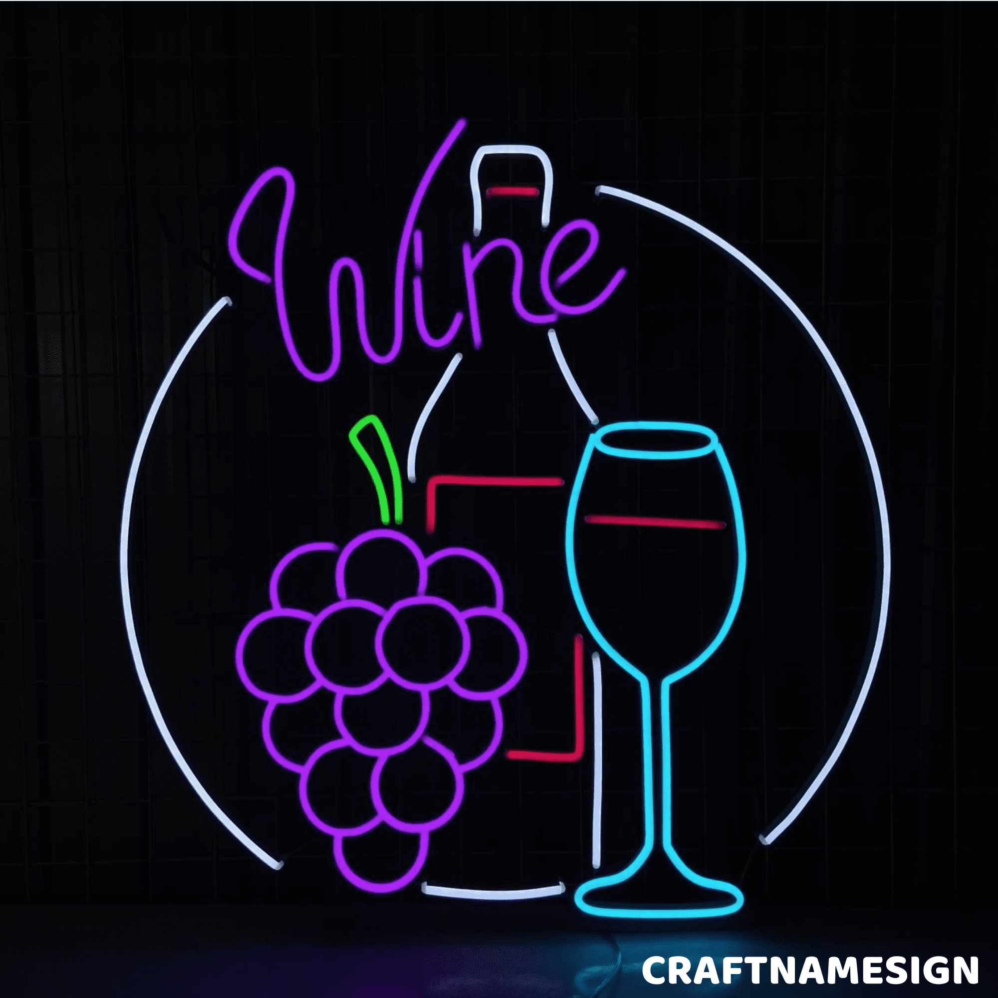 Craftnamesign Grape Wine Neon Light, Open Sign For Wine Bar Lounge ...