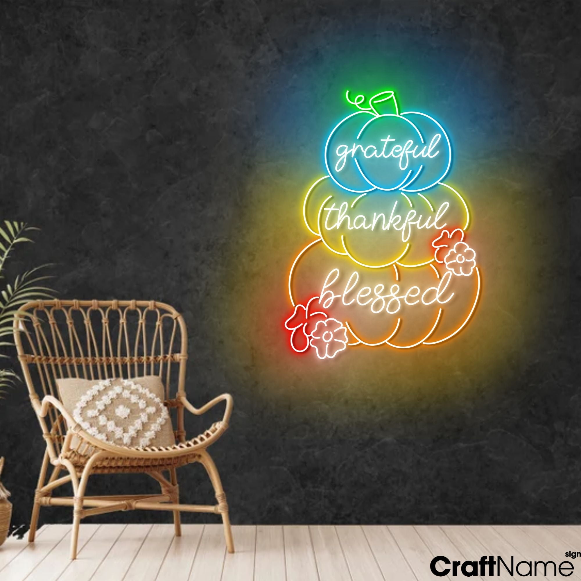 Craftnamesign Grateful Thankful Blessed Neon Light Wall Art, Autumn ...