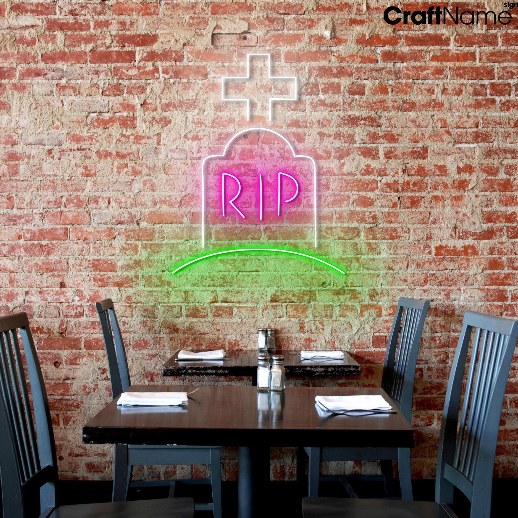 Craftnamesign Grave Rip Neon Sign Light Wall Art For Halloween Night ...