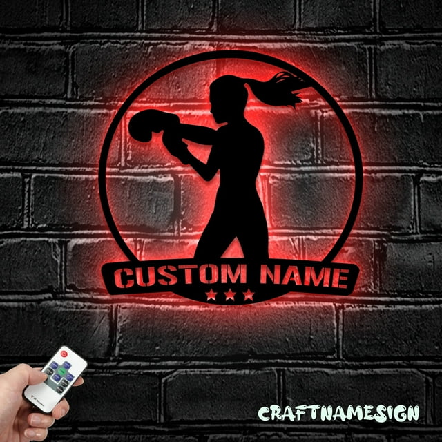 Craftnamesign Custom Girl Boxing Metal Wall Art LED Light, Personalized ...