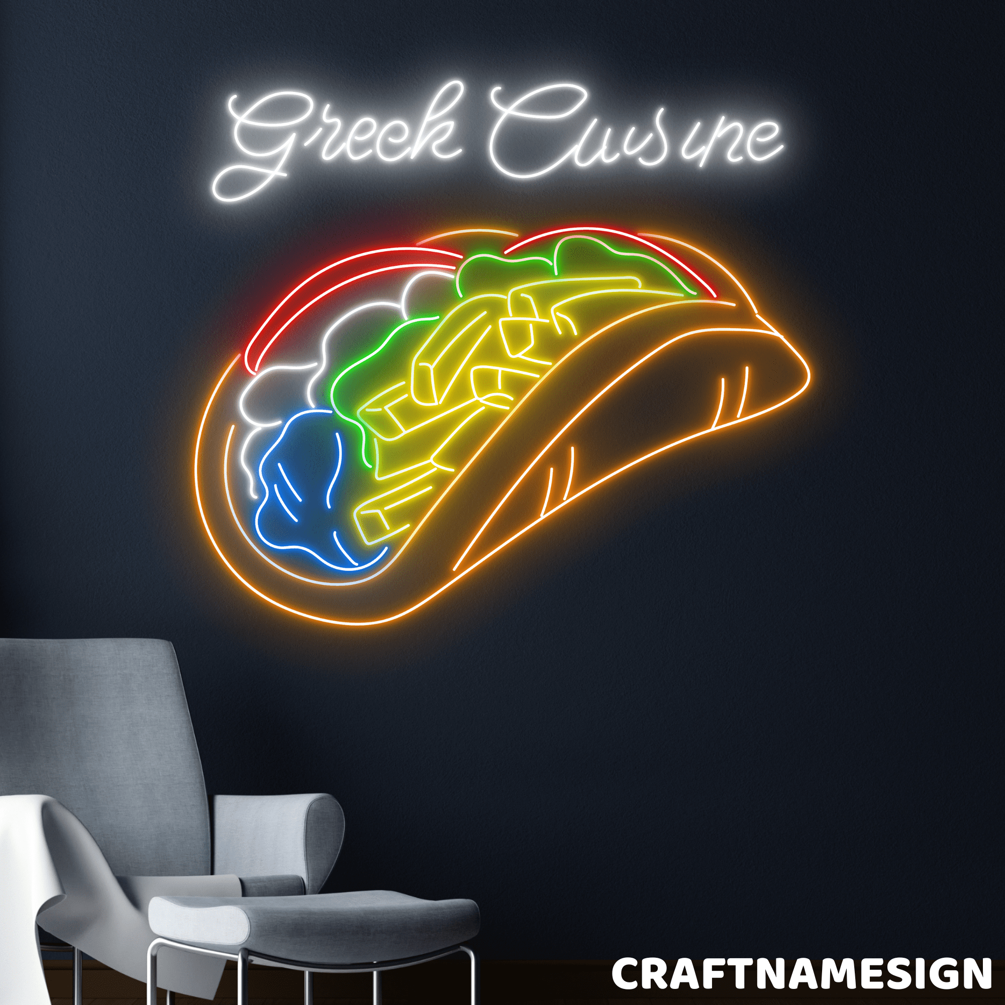 Craftnamesign Greek Cuisine Neon Sign, Kitchen Wall Decor, Greek ...