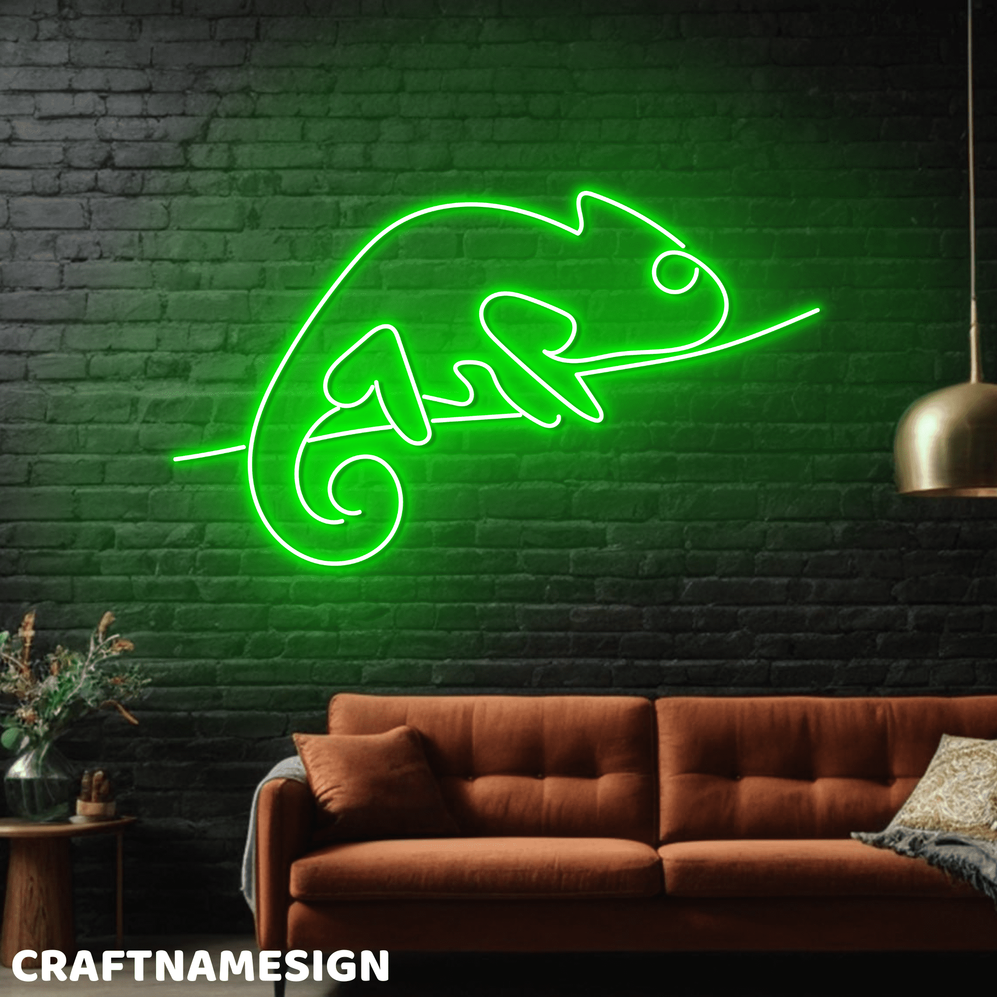 Craftnamesign Green Chameleon Neon Sign, Animal Wall Art, Home Room ...