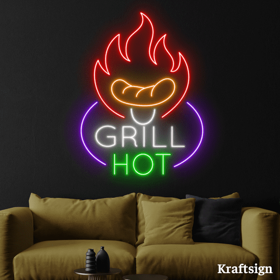 Craftnamesign Grill Hot Neon LED Sign, BBQ LED Sign, Restaurant Decor ...