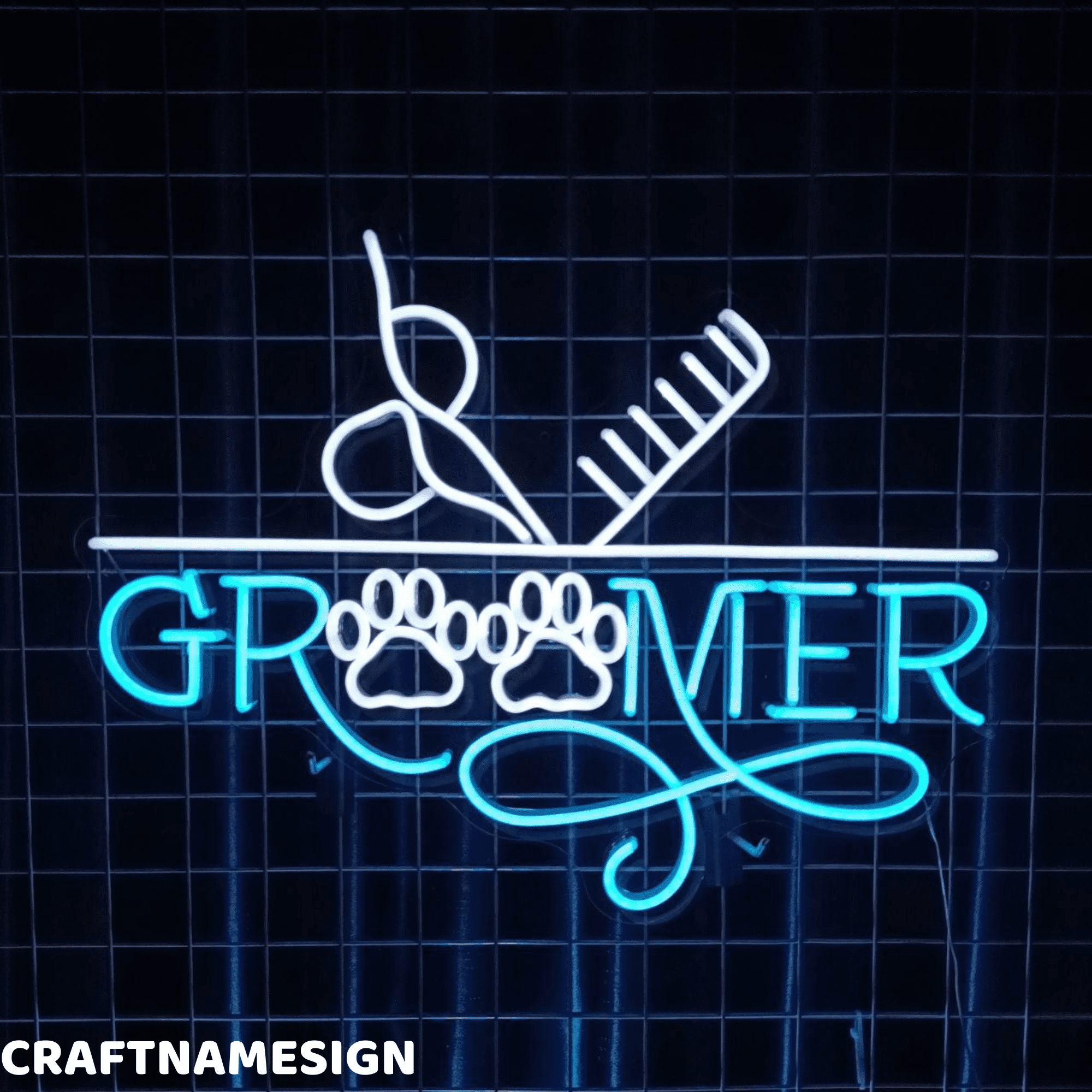 Craftnamesign Groomer Neon Sign, Pet Clinic Wall Art, Pet Grooming Wall ...