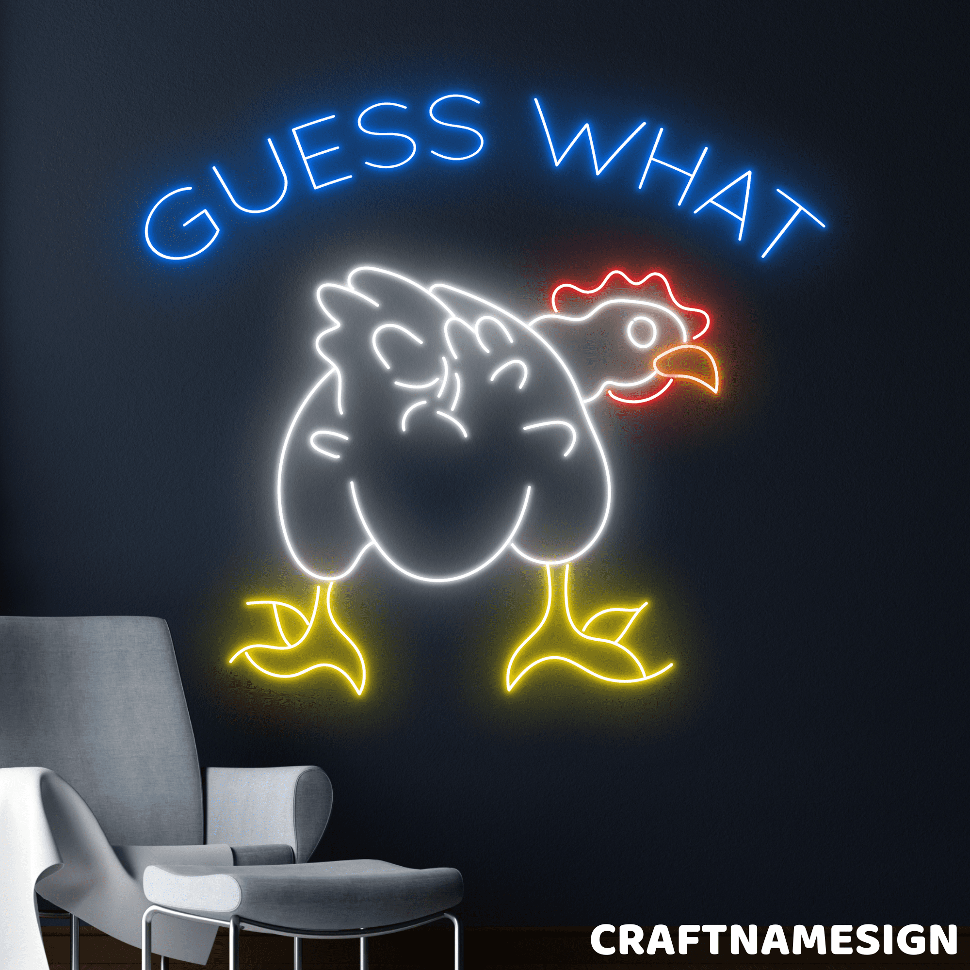 Craftnamesign Guess What Neon Sign, Chicken Butt Wall Art, Bar Pub Wall ...