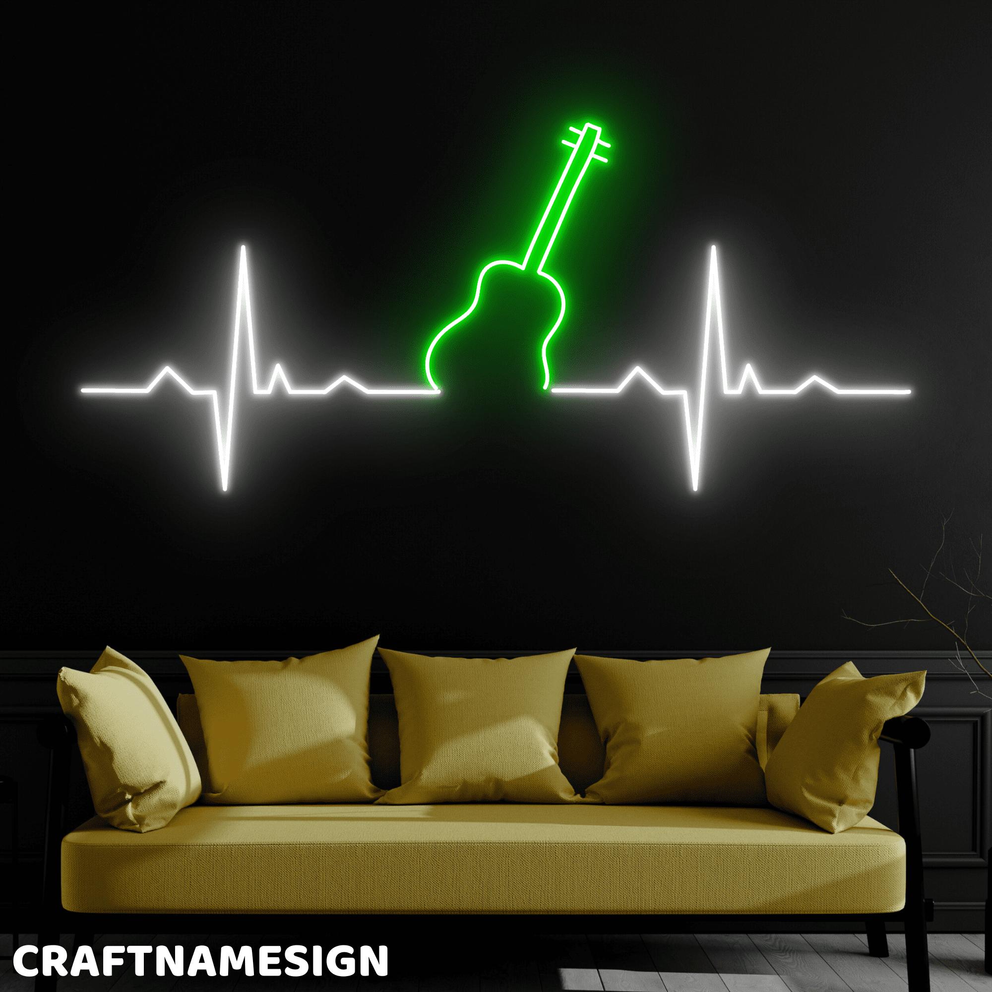 Craftnamesign Guitar Heartbeat Neon Sign, Heartbeat Wall Art, Guitar ...