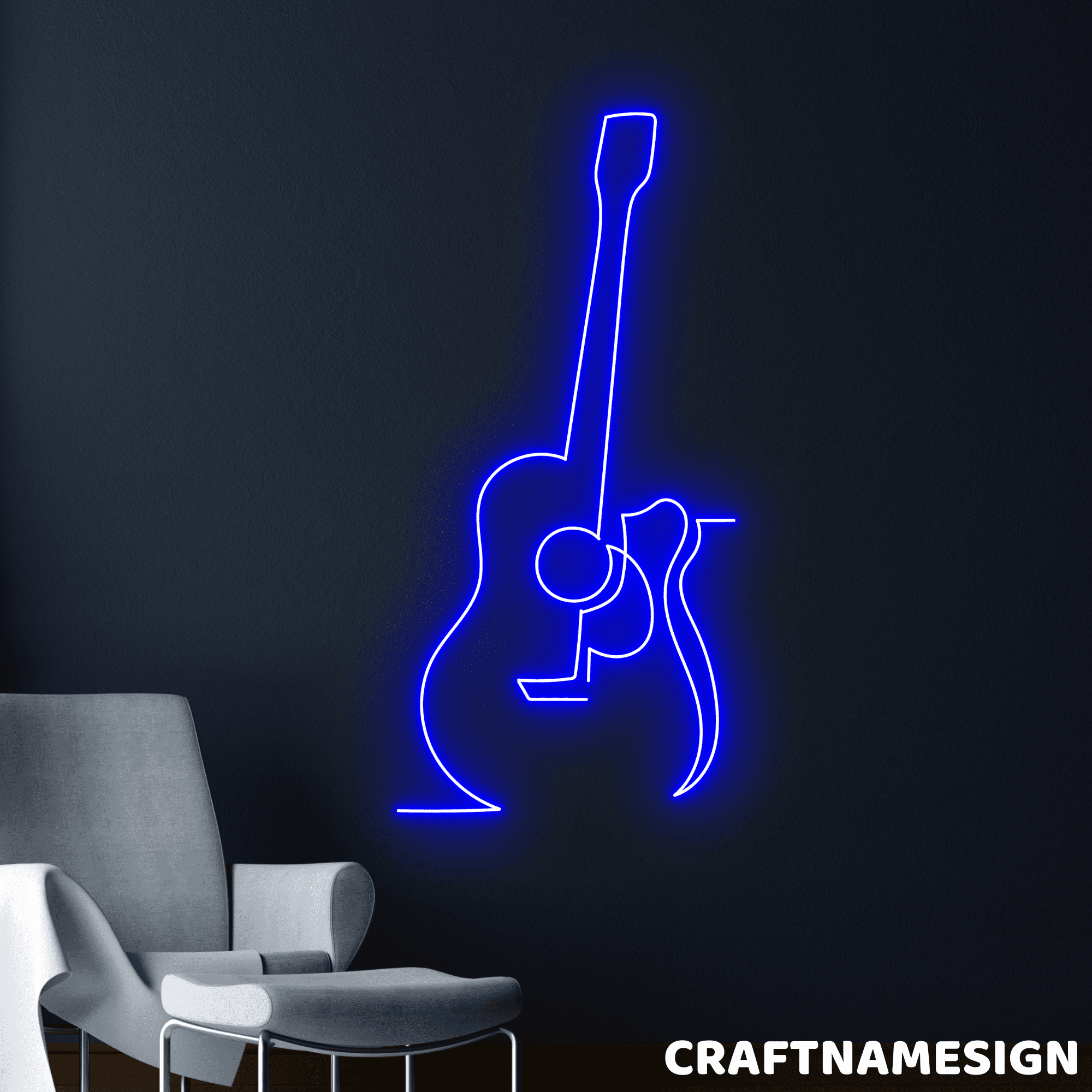 Craftnamesign Guitar Line Art Neon Sign, Aesthetic Wall Art, Music Club ...