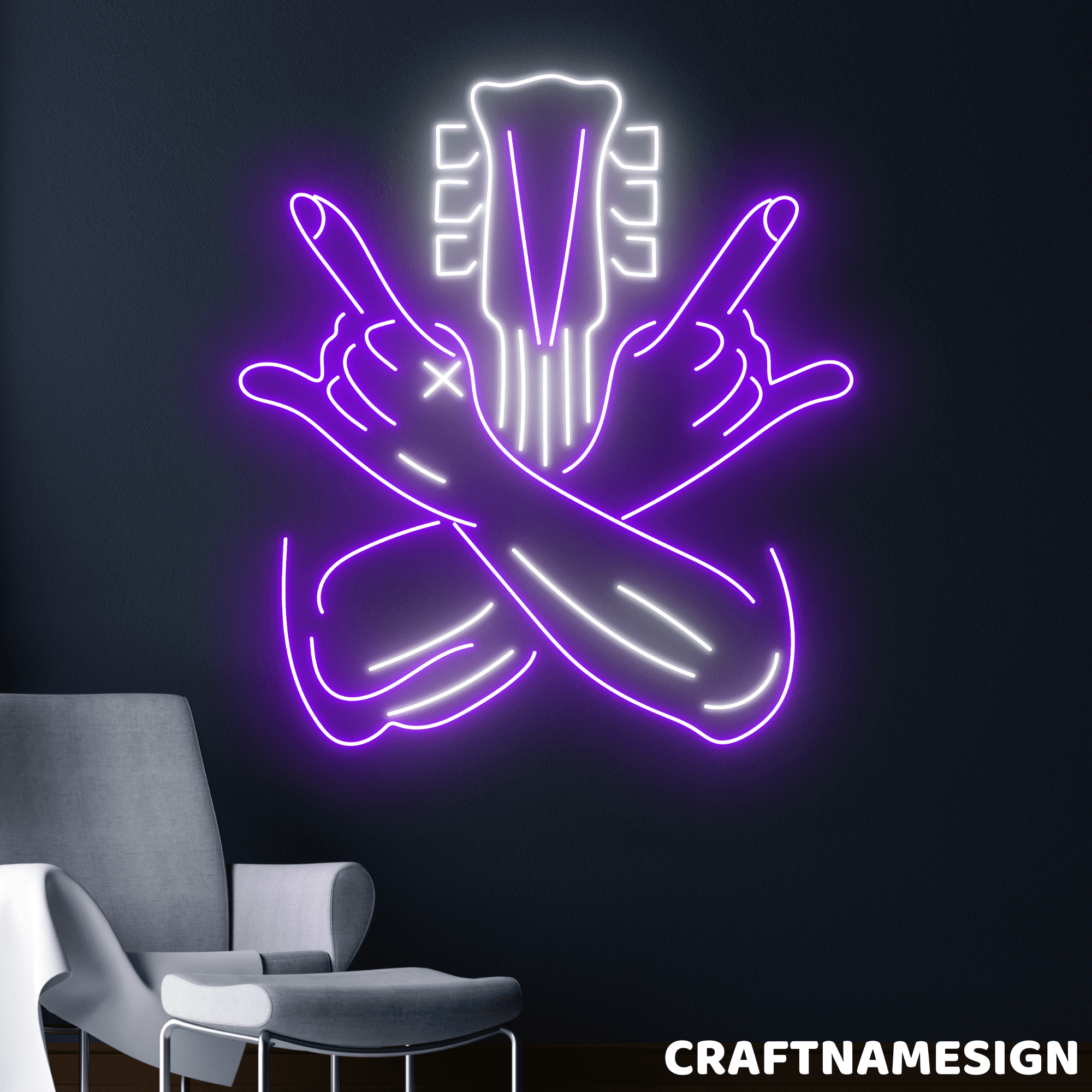 Craftnamesign Guitar Rock Neon Sign, Rock Music Wall Art, Guitar Club ...
