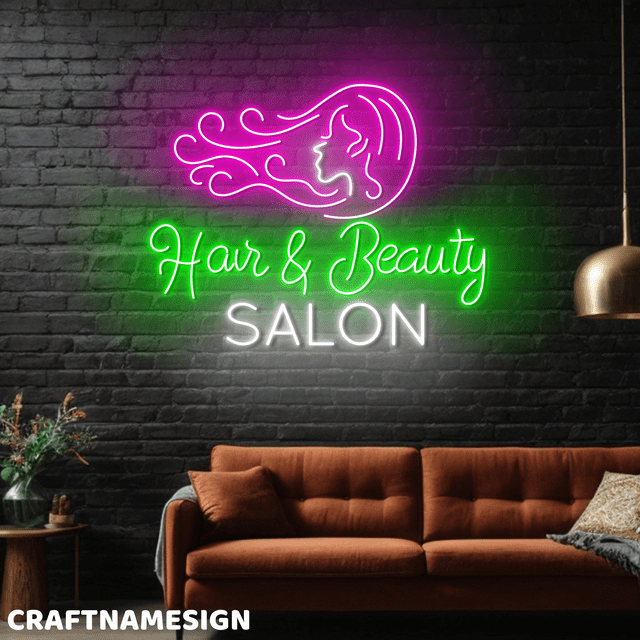 Craftnamesign Hair & Beauty Salon Neon Sign, Hair Salon Wall Sign, Hair ...