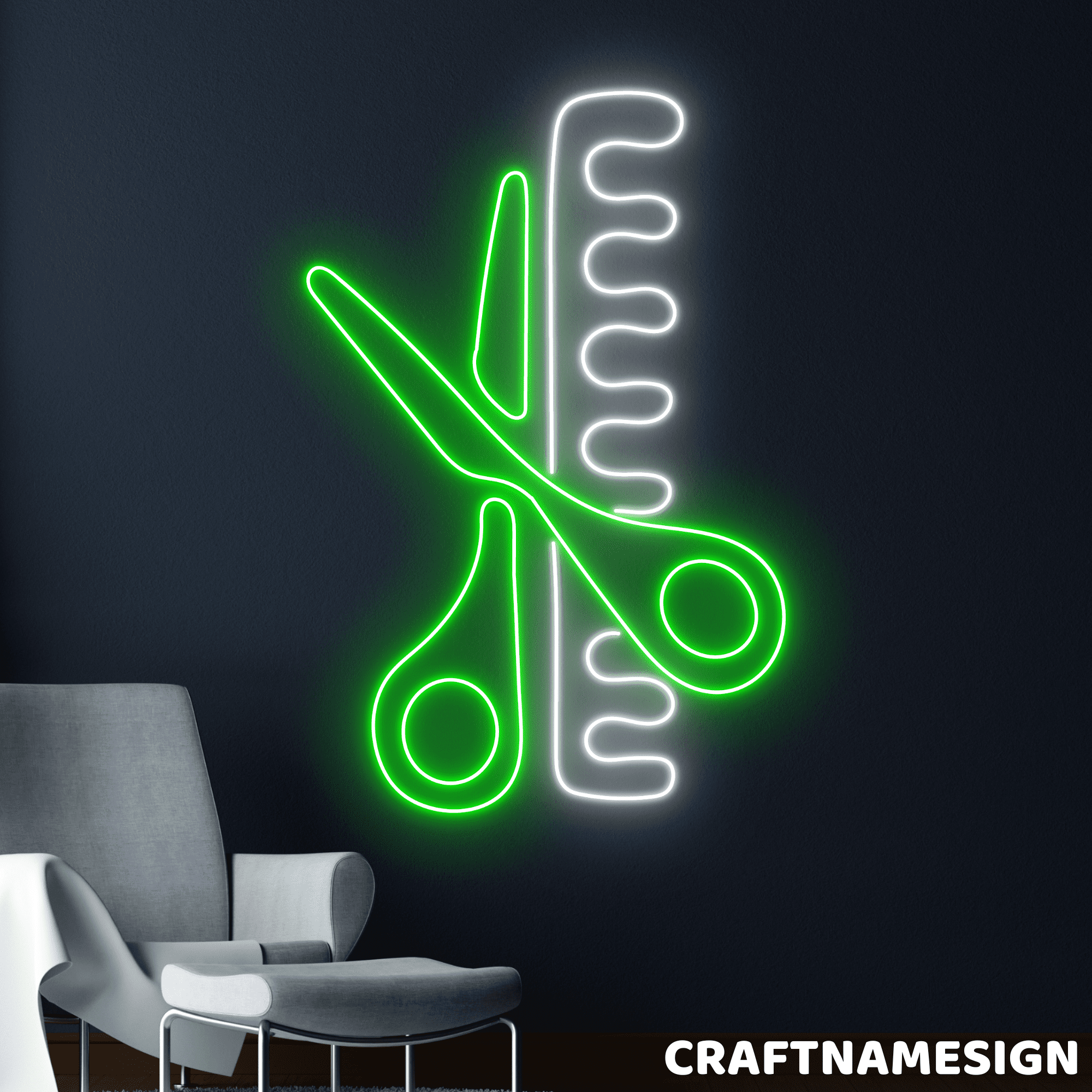 Craftnamesign Hair Salon Neon Sign, Scissors Hair Stylist Wall Decor ...