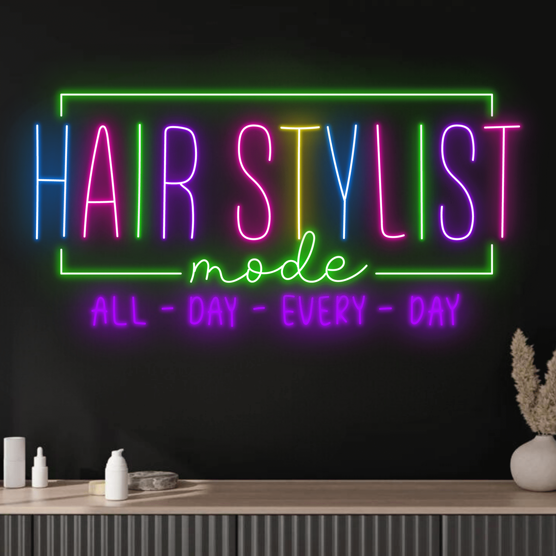 Craftnamesign Hair Stylish Mode All Day Neon Sign, Hair Salon LED Sign ...