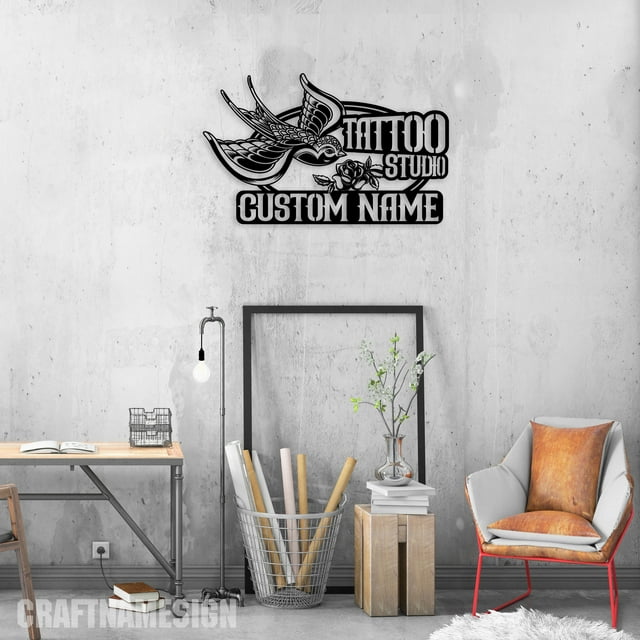 Craftnamesign Custom Tattoo Artist Metal Wall Art LED Light, Tattoo ...