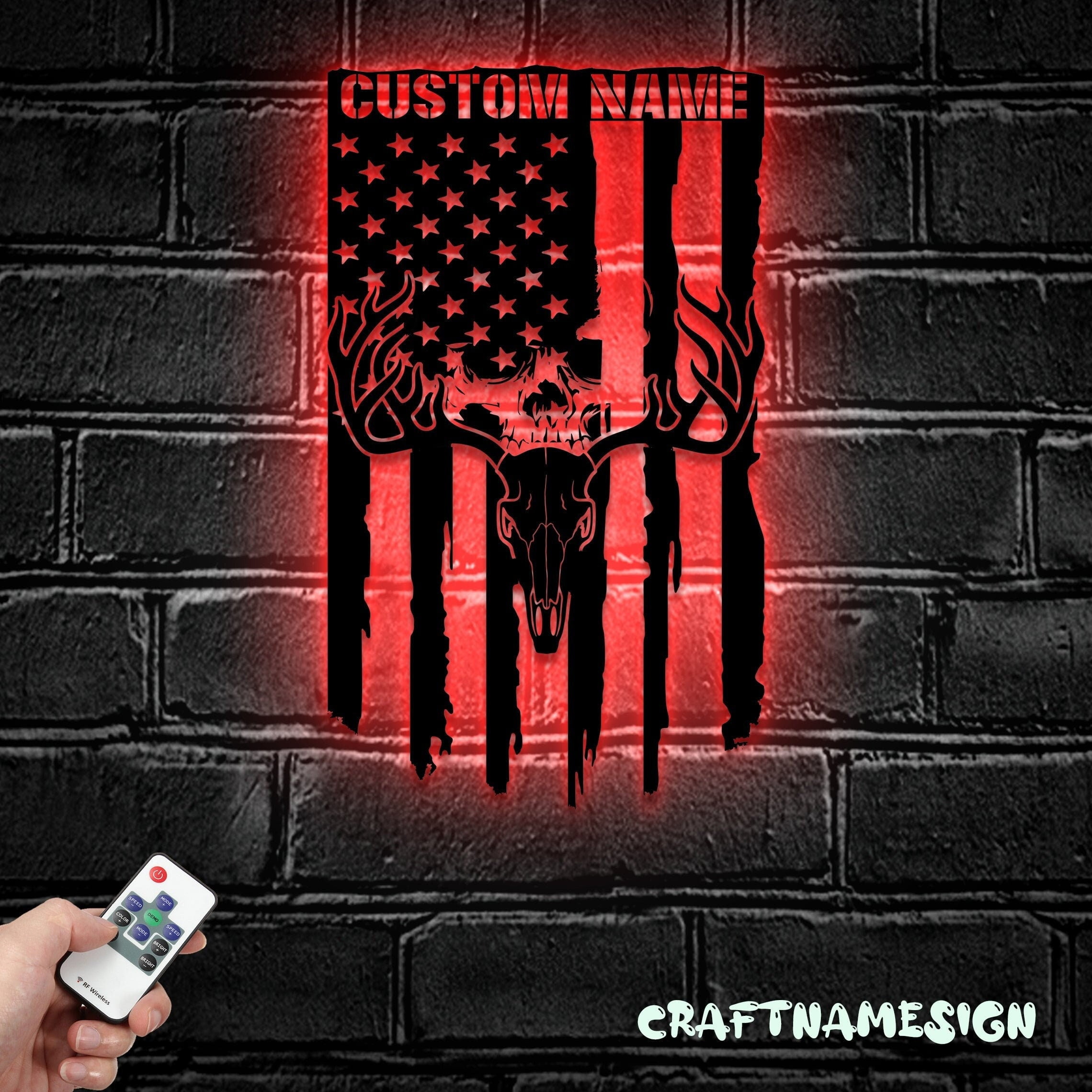 Craftnamesign Custom Deer Hunting Metal Wall Art LED Light, Deer Buck ...