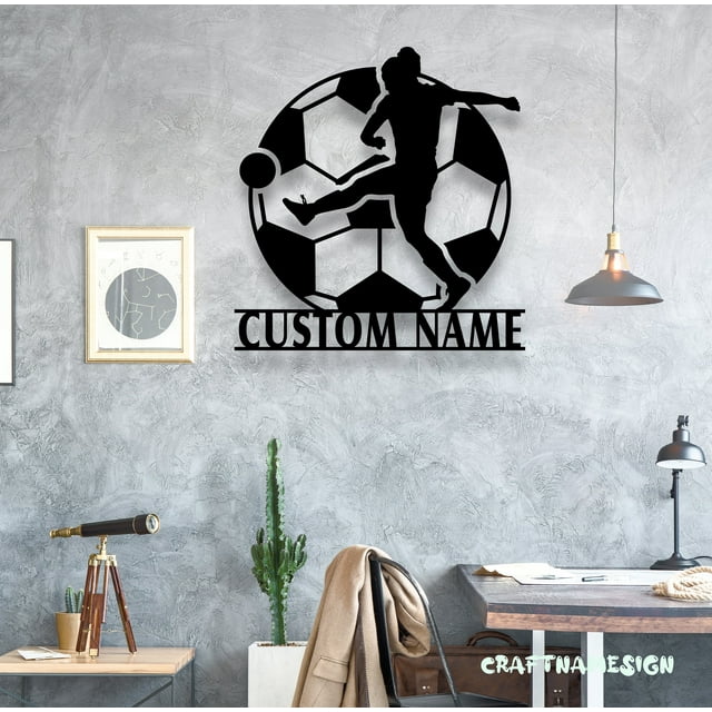 Craftnamesign Custom Female Soccer Metal Wall Art LED Light, Custom ...
