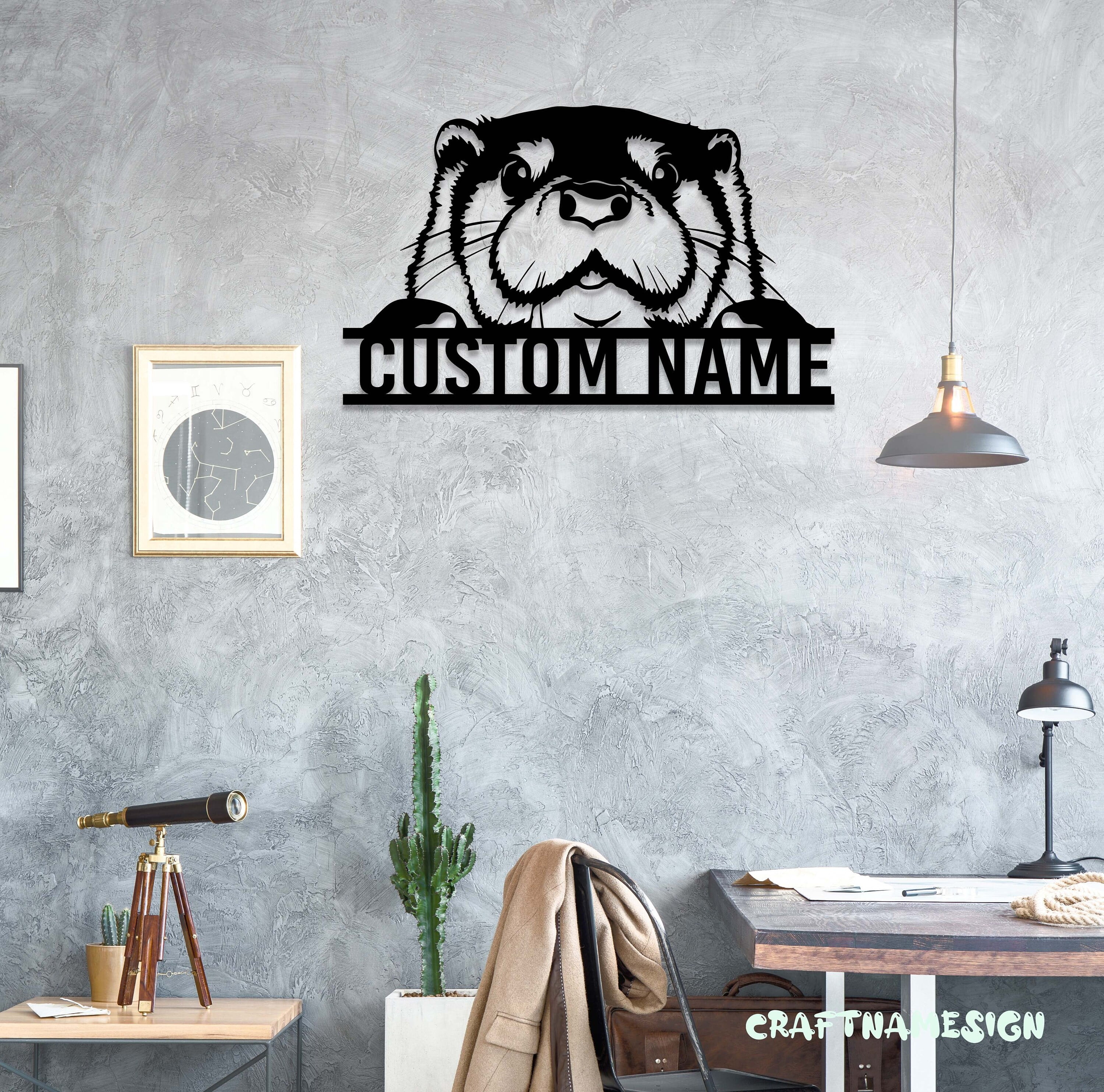 Craftnamesign Custom Peeking Otter Metal Wall Art LED Light, Otter Name ...
