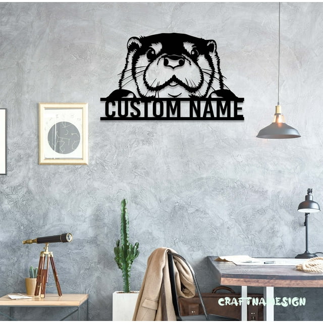 Craftnamesign Custom Peeking Otter Metal Wall Art LED Light, Otter Name ...