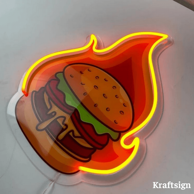 Craftnamesign Hamburger Neon Acrylic Print Sign, Burger Shop LED ...