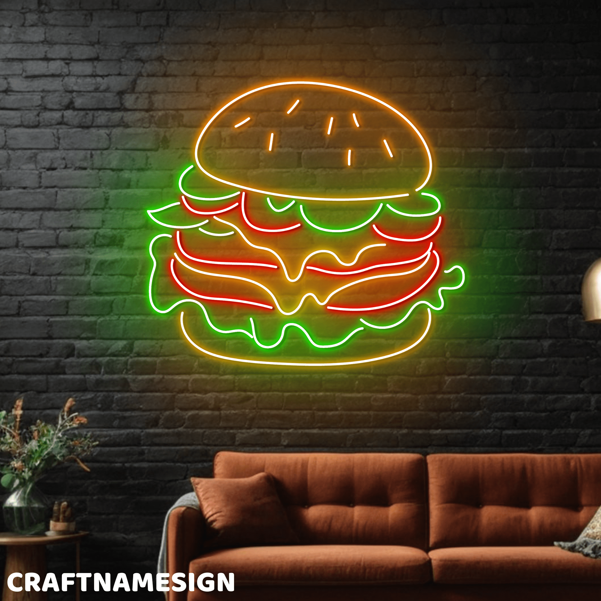 Craftnamesign Hamburger Neon Sign, Burger Wall Art, Kitchen Wall Sign ...