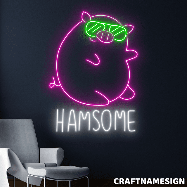 Craftnamesign Hamsome Neon Sign, Funny Pig Puns Kids Wall Decor ...