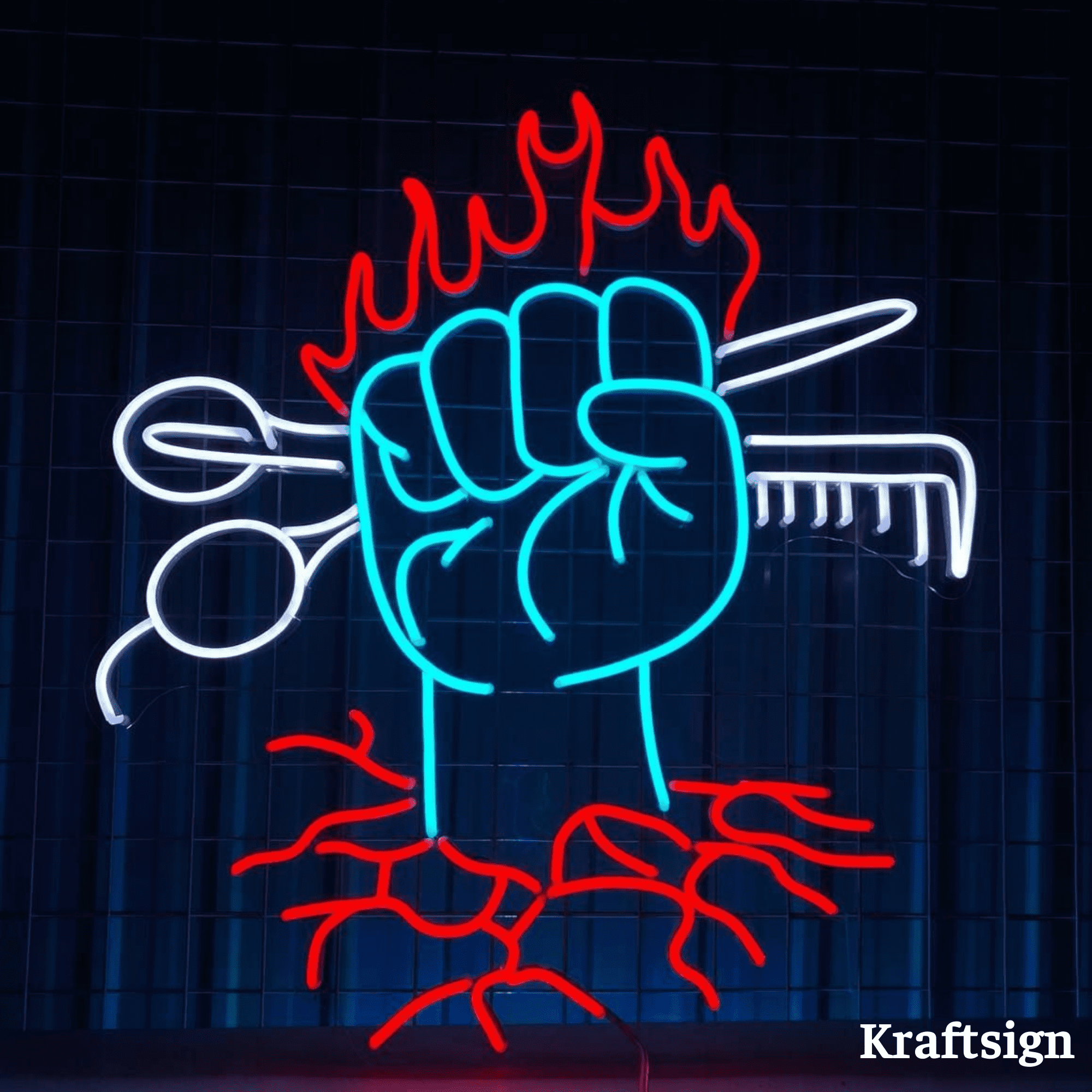 Craftnamesign Hand Fire Neon Sign, Barber LED Sign, Hair Salon Decor ...